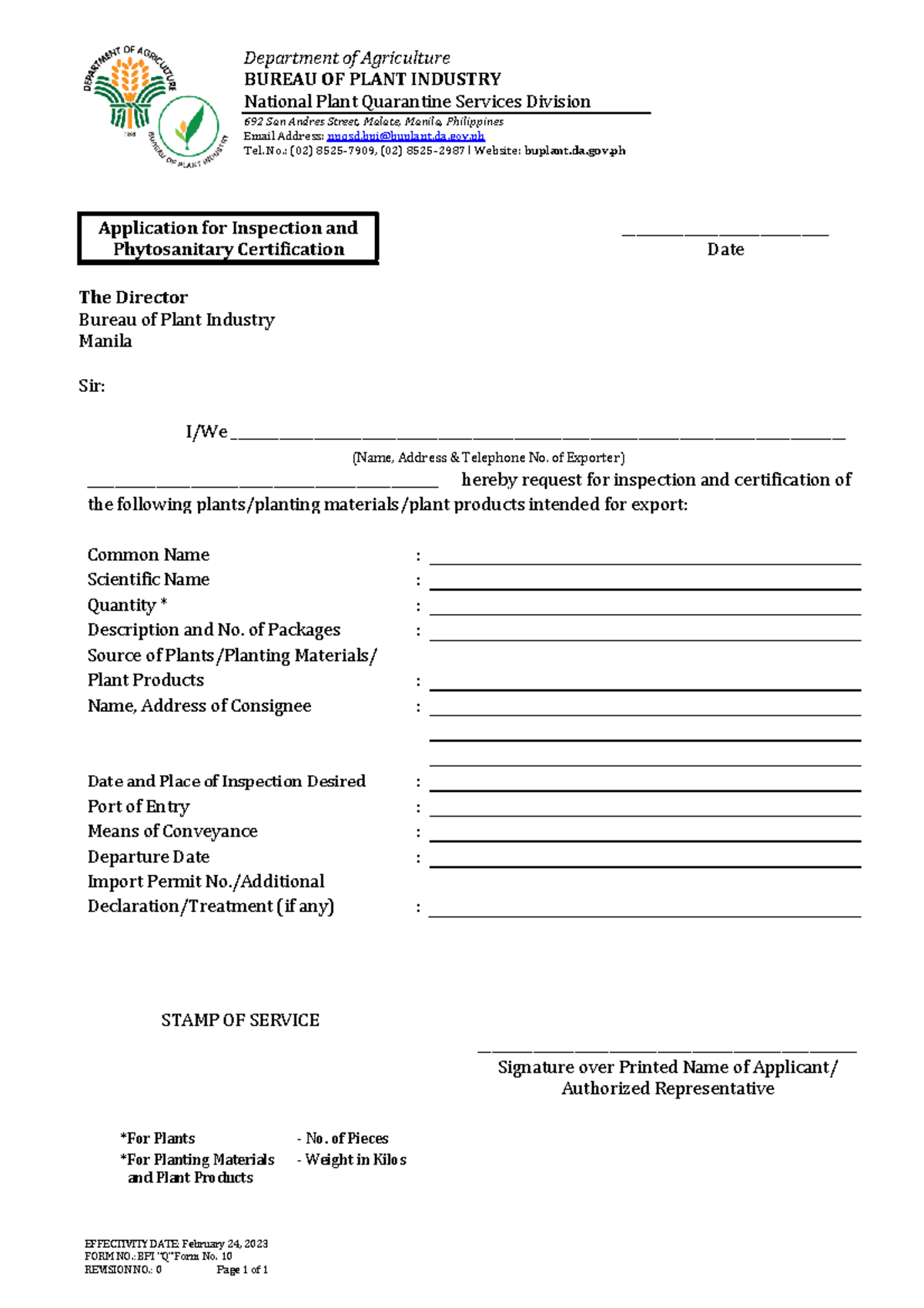 BPI Q fill up forms for local air freight - Department of Agriculture ...