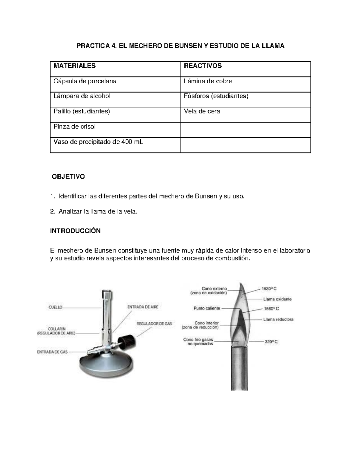 Practica 4. EL Mechero DE Bunsen Y Estudio DE LA Llama - PRACTICA 4. EL ...