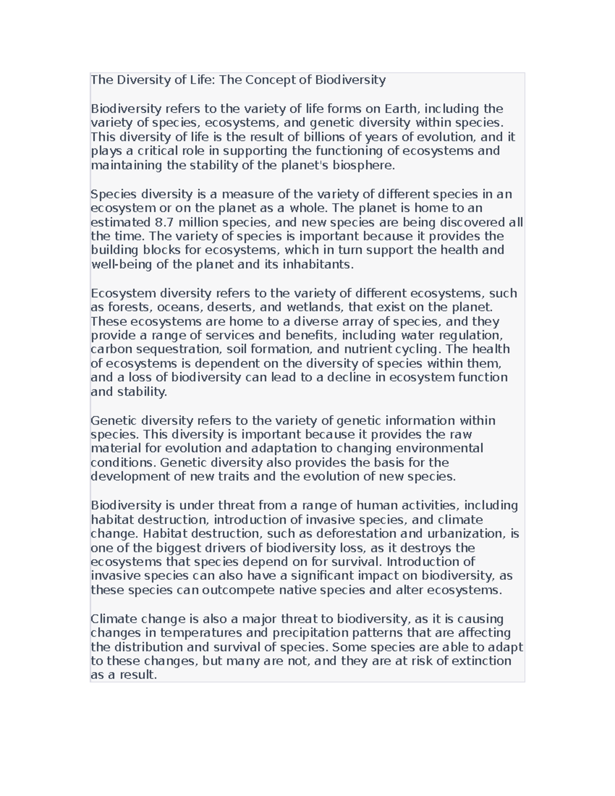 The Diversity of Life The Concept of Biodiversity - The Diversity of ...