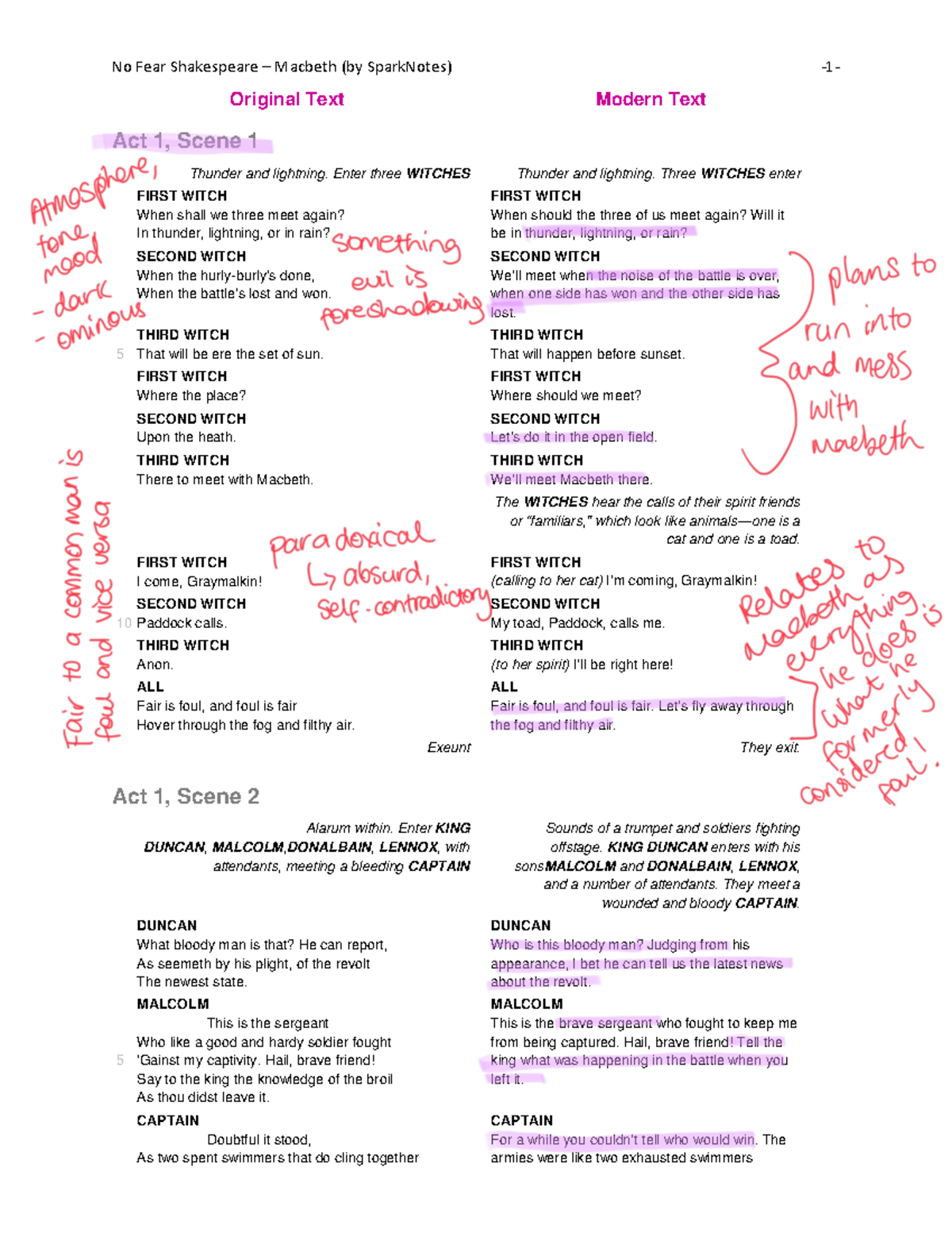 Macbeth ACT 1 (pp. 1-16) - Original Text Modern Text Act 1, Scene 1 ...