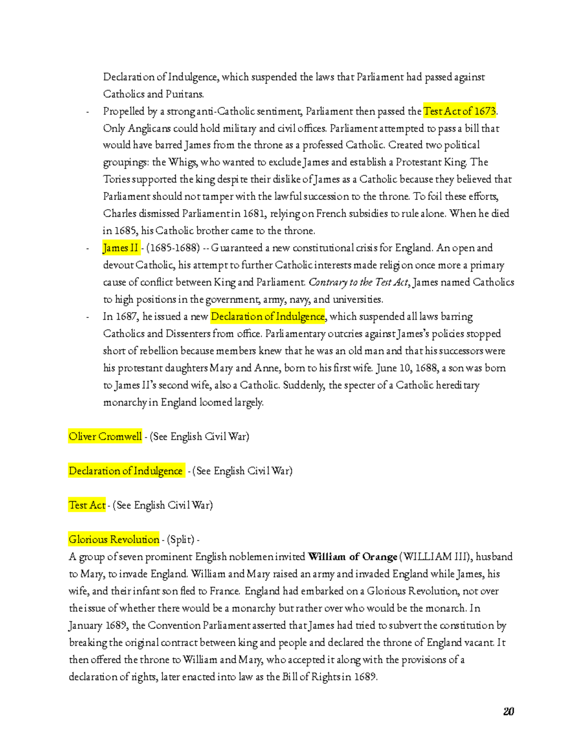 20 - End of English Civil War and the Glorious Revolution ...