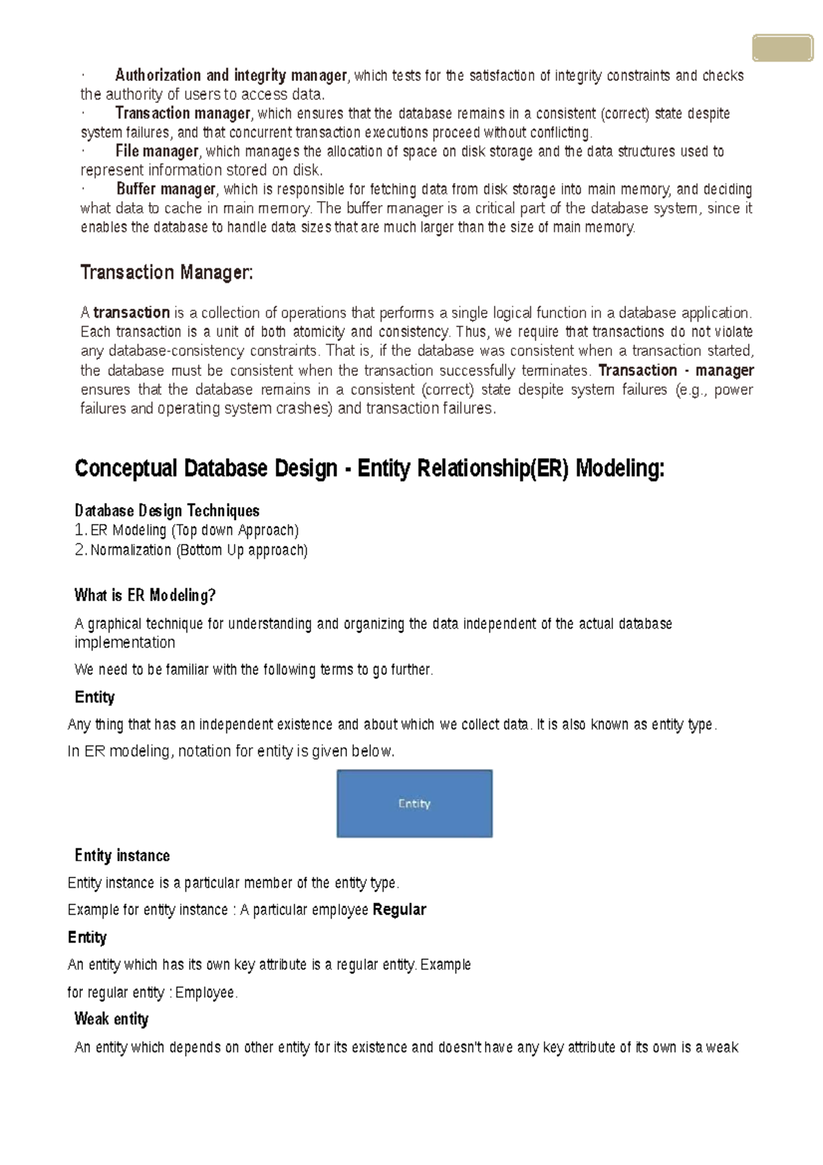 Conceptual Data Base Design And ER Modeling - 1 · Authorization and integrity manager , which ...