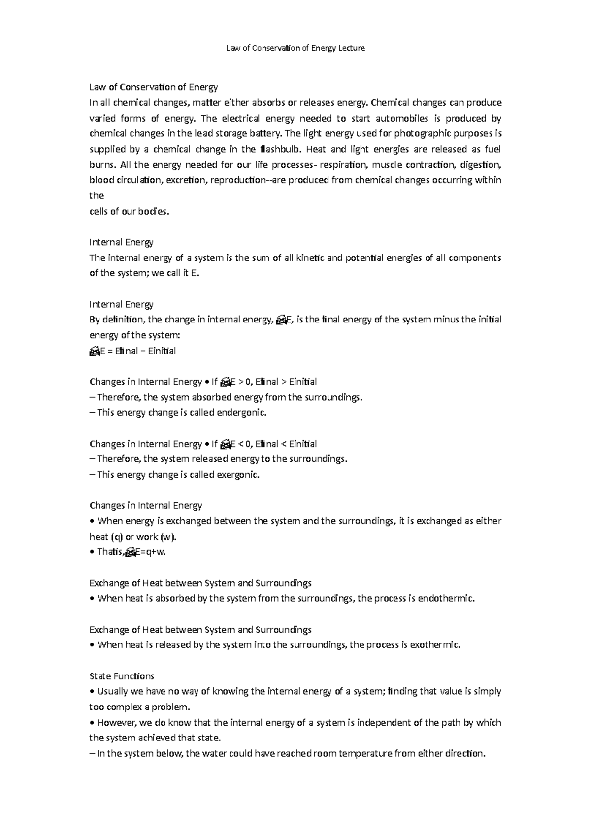 Law of Conservation of Energy Lecture Notes - Law of Conservation of ...