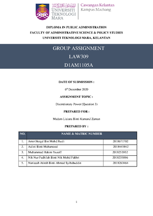 Group Assignment LAW309 AM1105B - FACULTY OF ADMINISTRATIVE SCIENCE ...