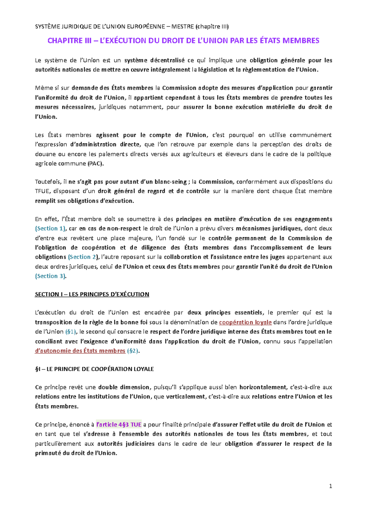 SJUE - Chapitre III - CHAPITRE III – L’EXÉCUTION DU DROIT DE L’UNION ...