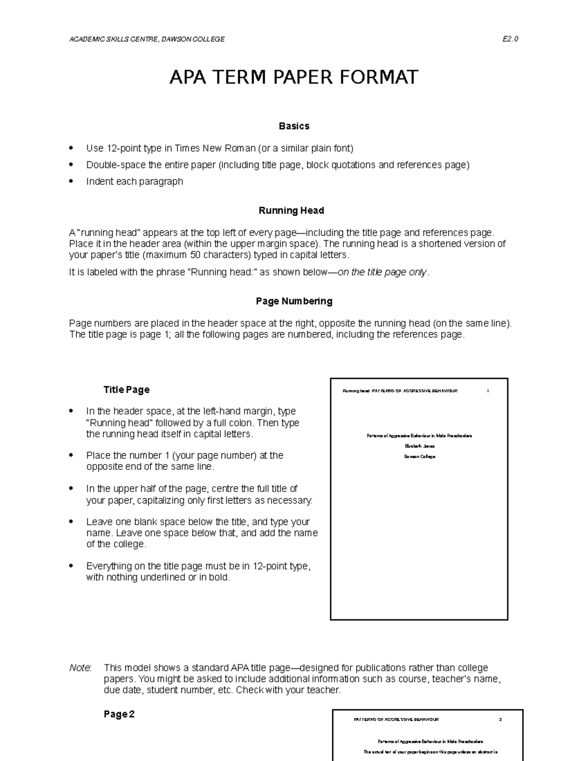 E2 - Lecture notes info - ACADEMIC SKILLS CENTRE, DAWSON COLLEGE E2 ...