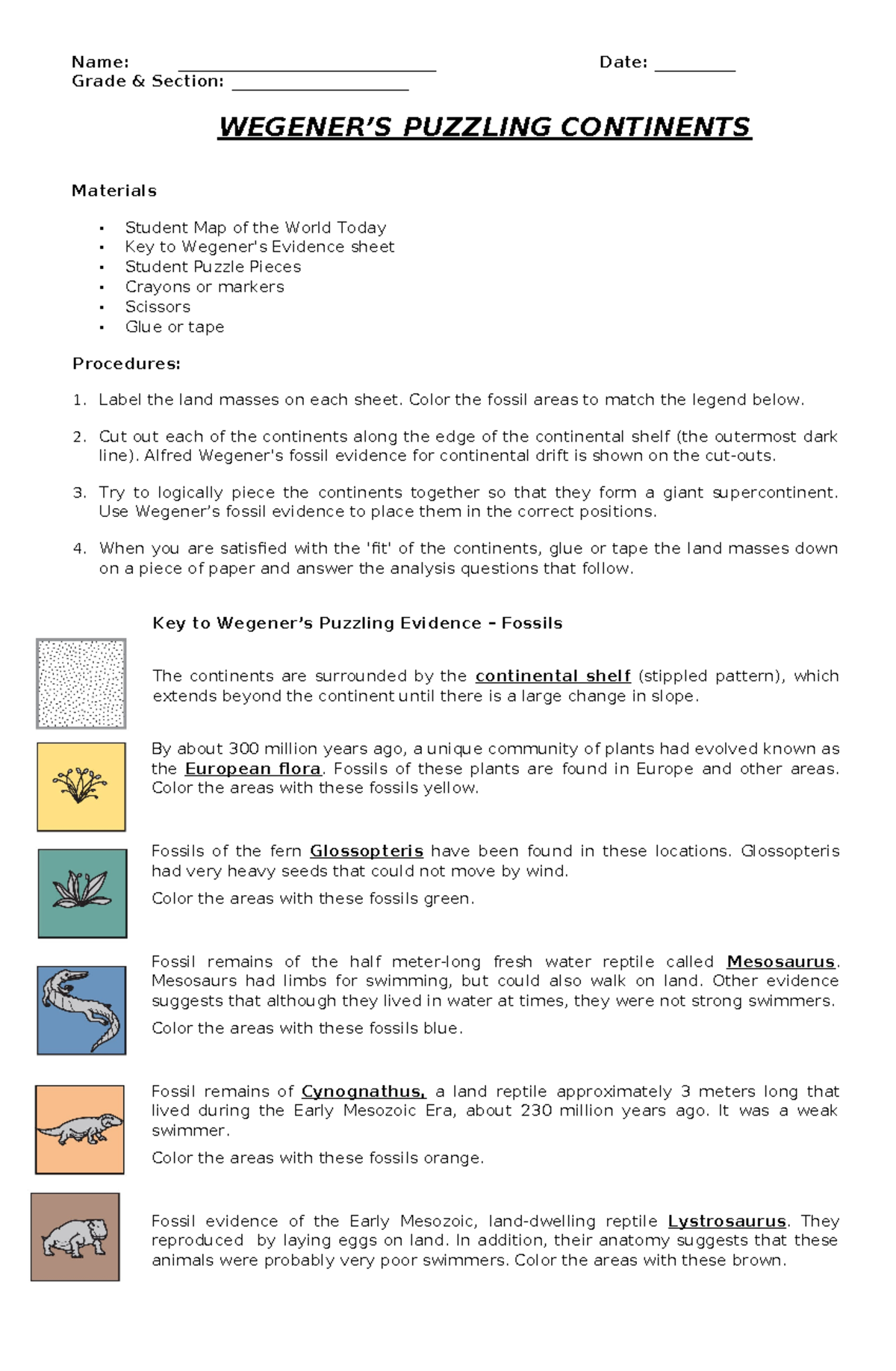 Activity-Wegeners Puzzling Continent - Name ...