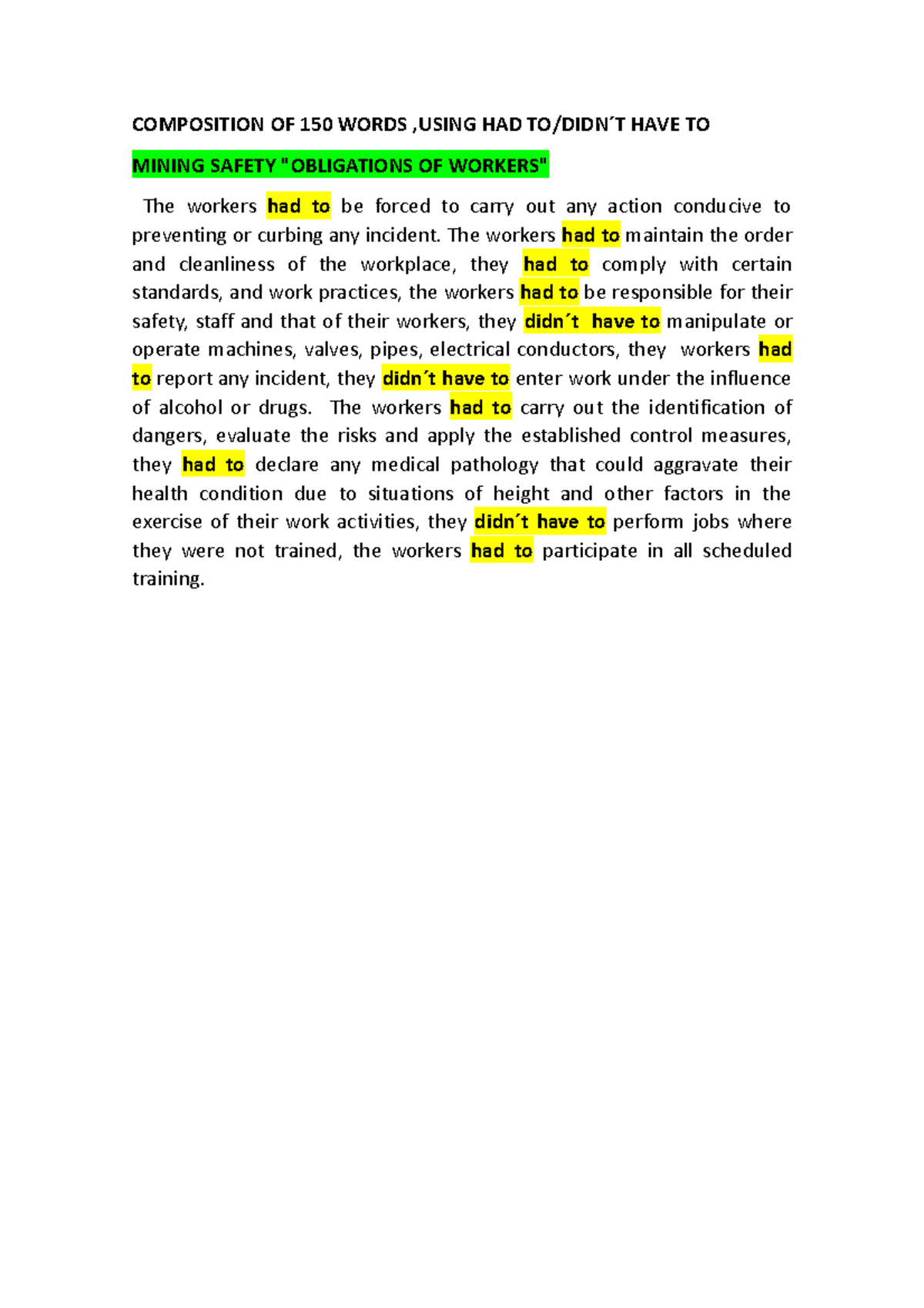 Composition OF 150 Words - COMPOSITION OF 150 WORDS ,USING HAD TO/DIDN ...