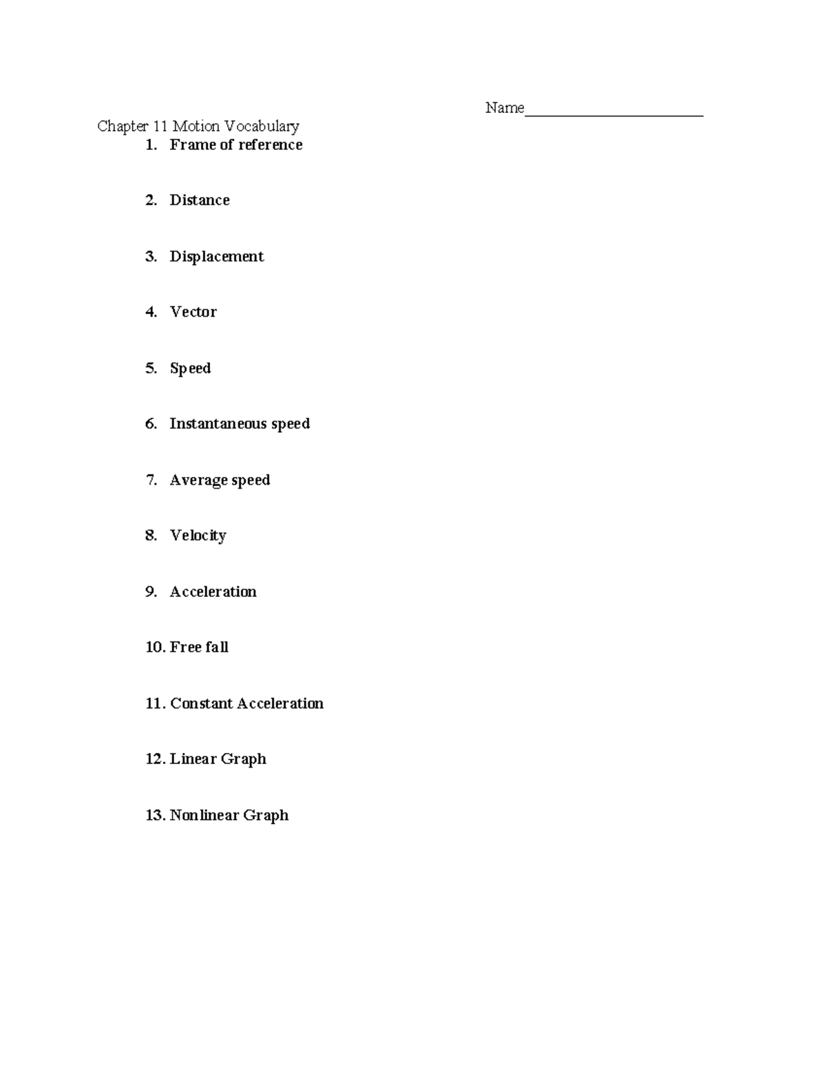 Motion Unit Packet - need help - Name______________________ Chapter 11 ...