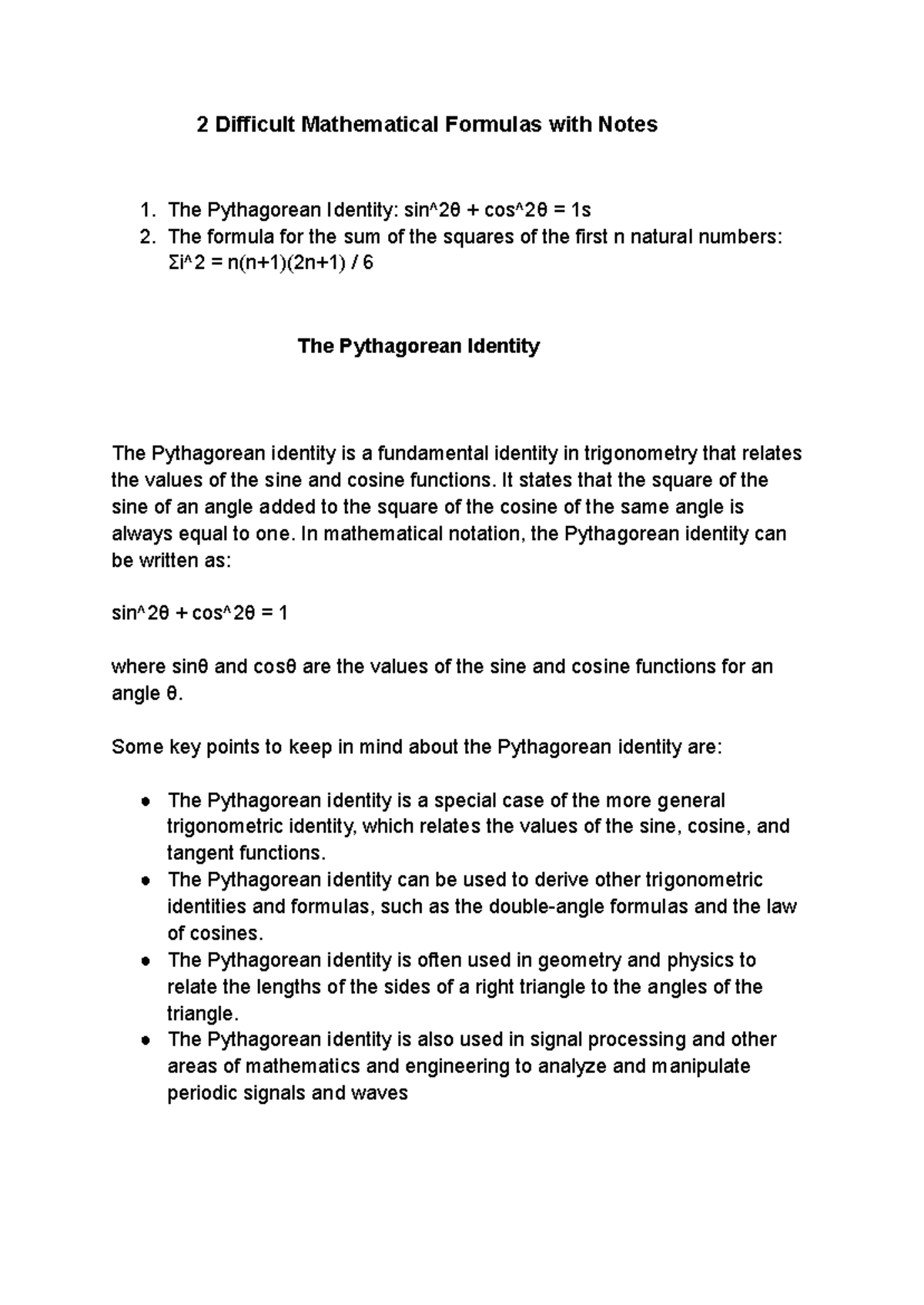 2 Difficult Mathematical Formulas with Notes - It states that the ...