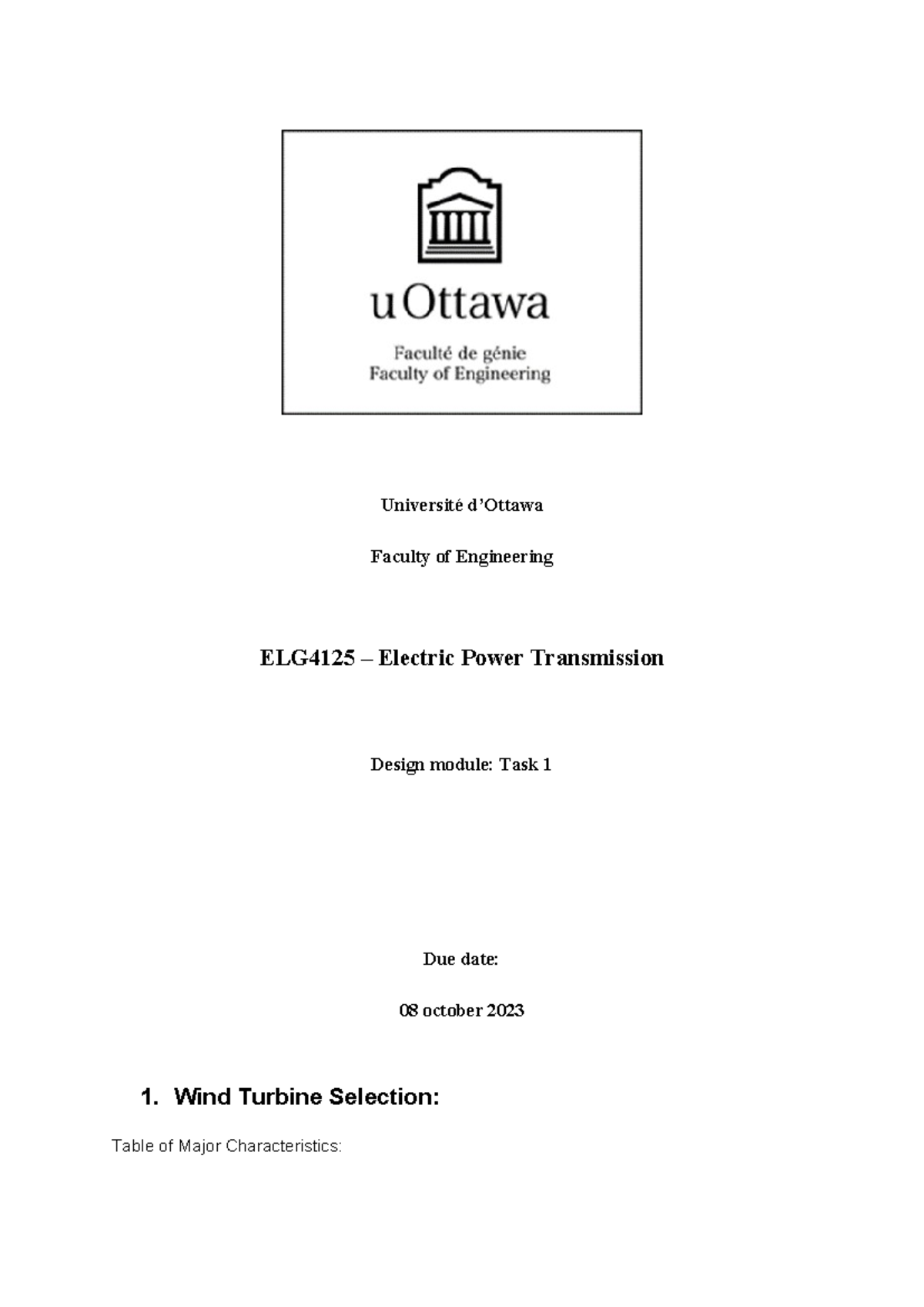 Design Module 1 - Université d’Ottawa Faculty of Engineering ELG4125 ...