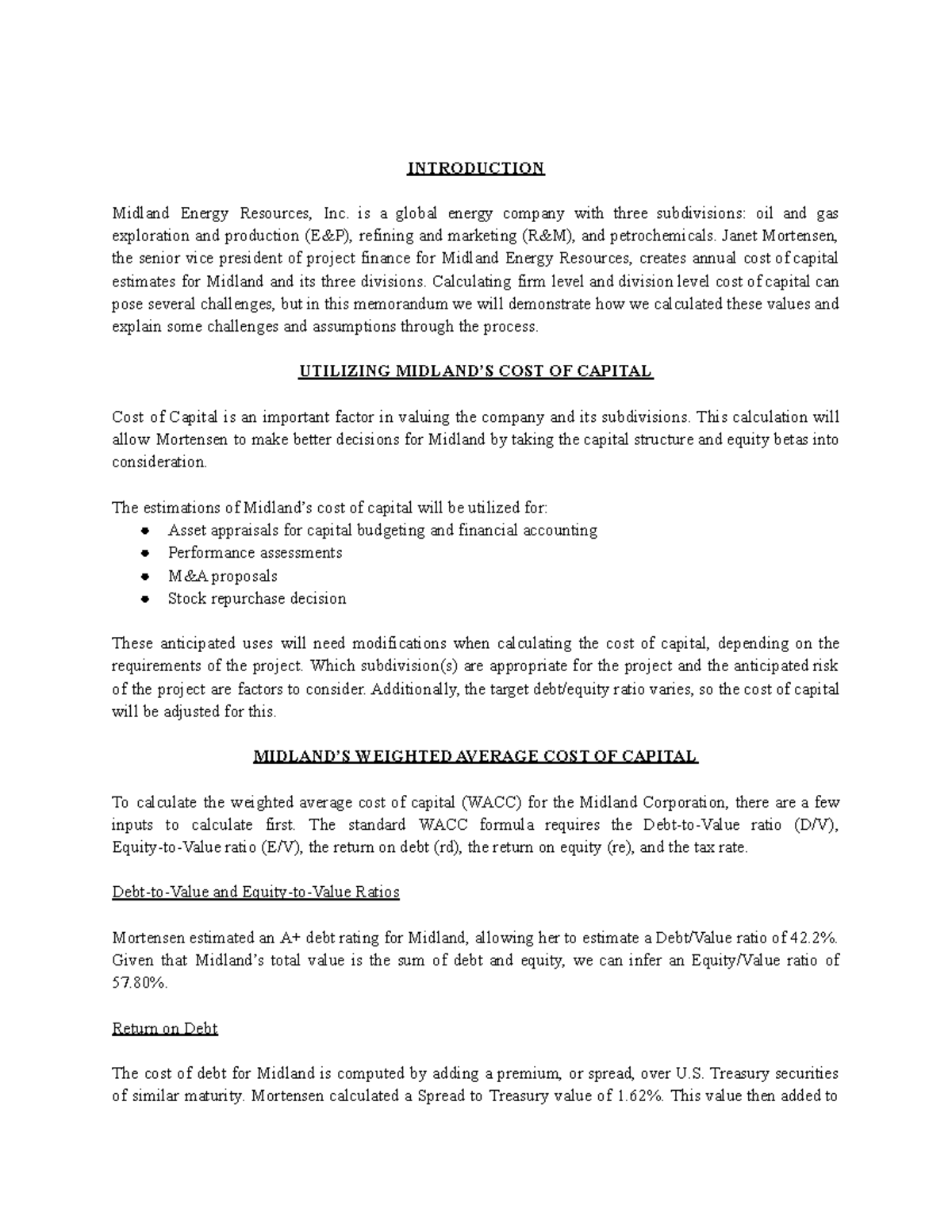 Midland - Case Write-Up - INTRODUCTION Midland Energy Resources, Inc ...