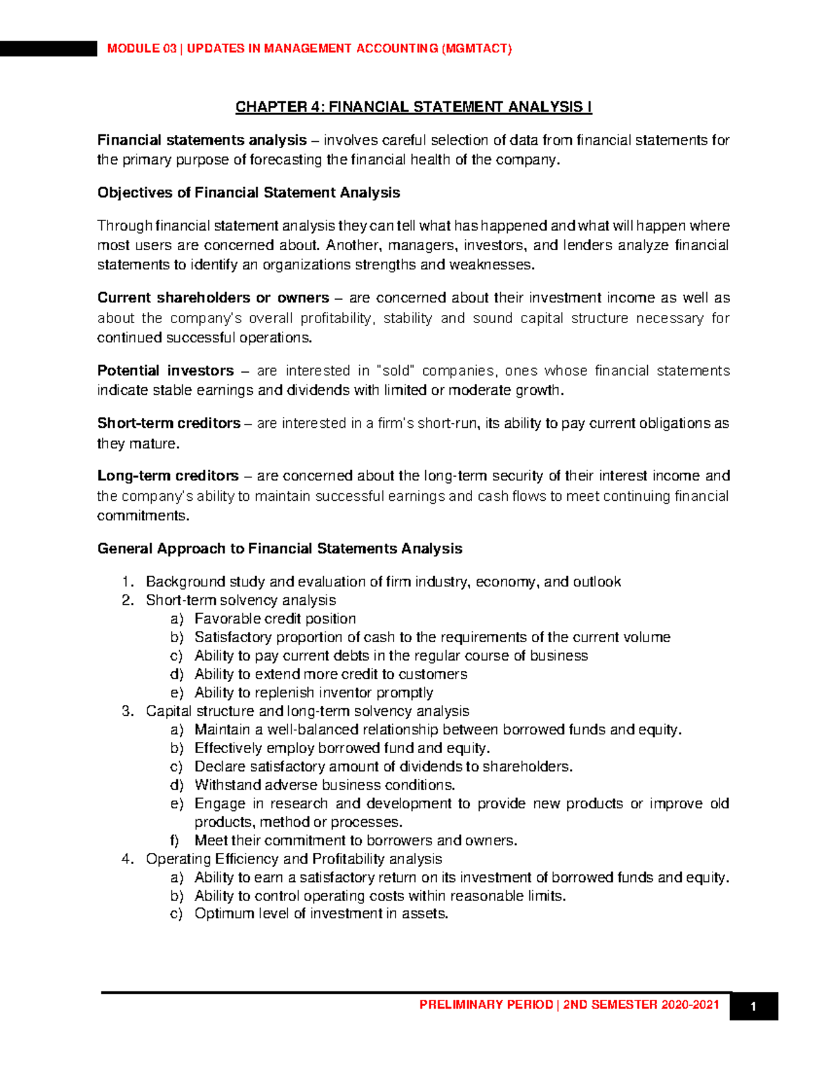 Module 03 Financial Statement Analysis PART 1 & 2 and GPV ( Chapter 4 ...
