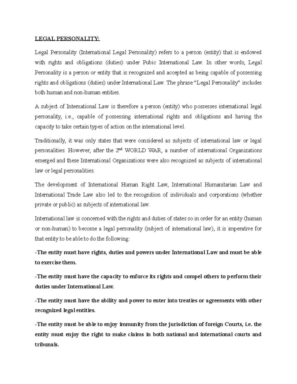 Legal Personality - A subject of International Law is therefore a ...