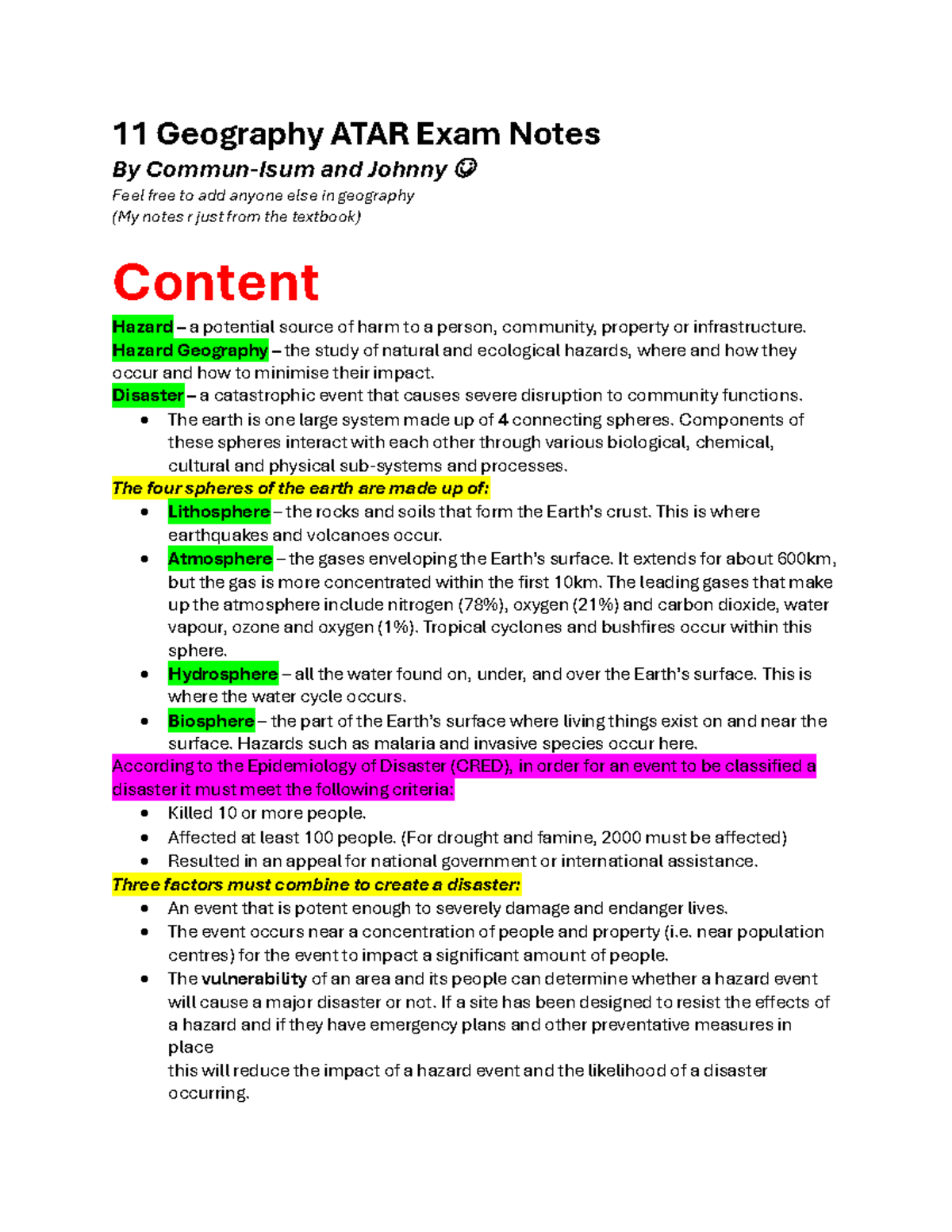 11 Geography ATAR SEM1 Exam Notes - 11 Geography ATAR Exam Notes By ...