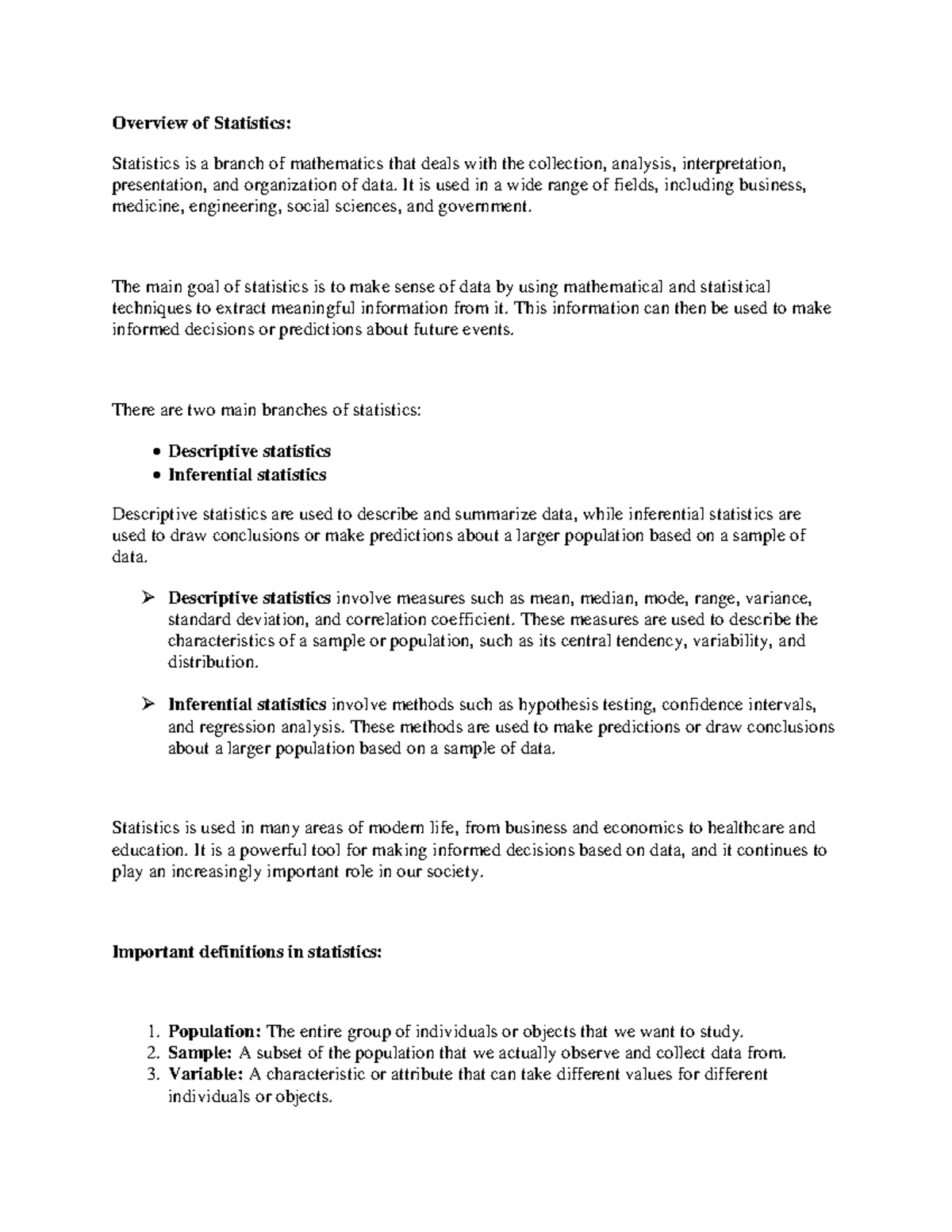 Stat and prob - Definitions of stats - Overview of Statistics ...