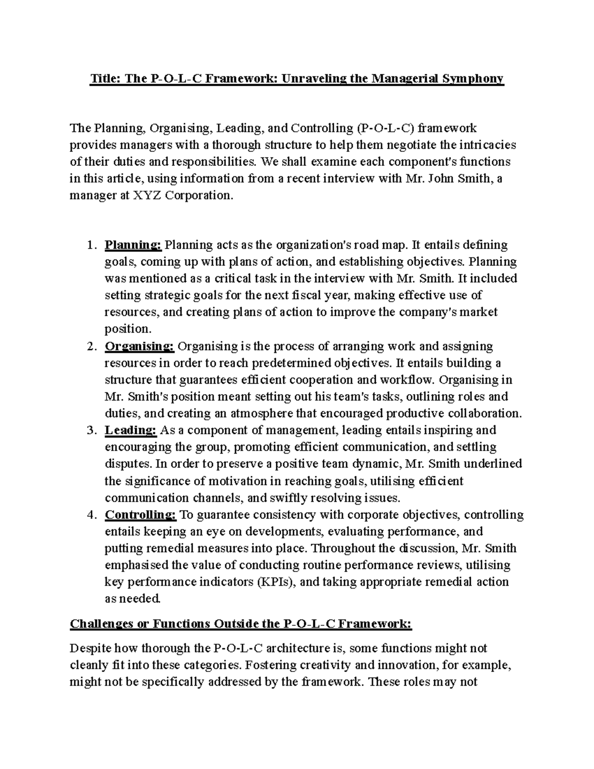 Journal 1 - aaa - Title: The P-O-L-C Framework: Unraveling the ...