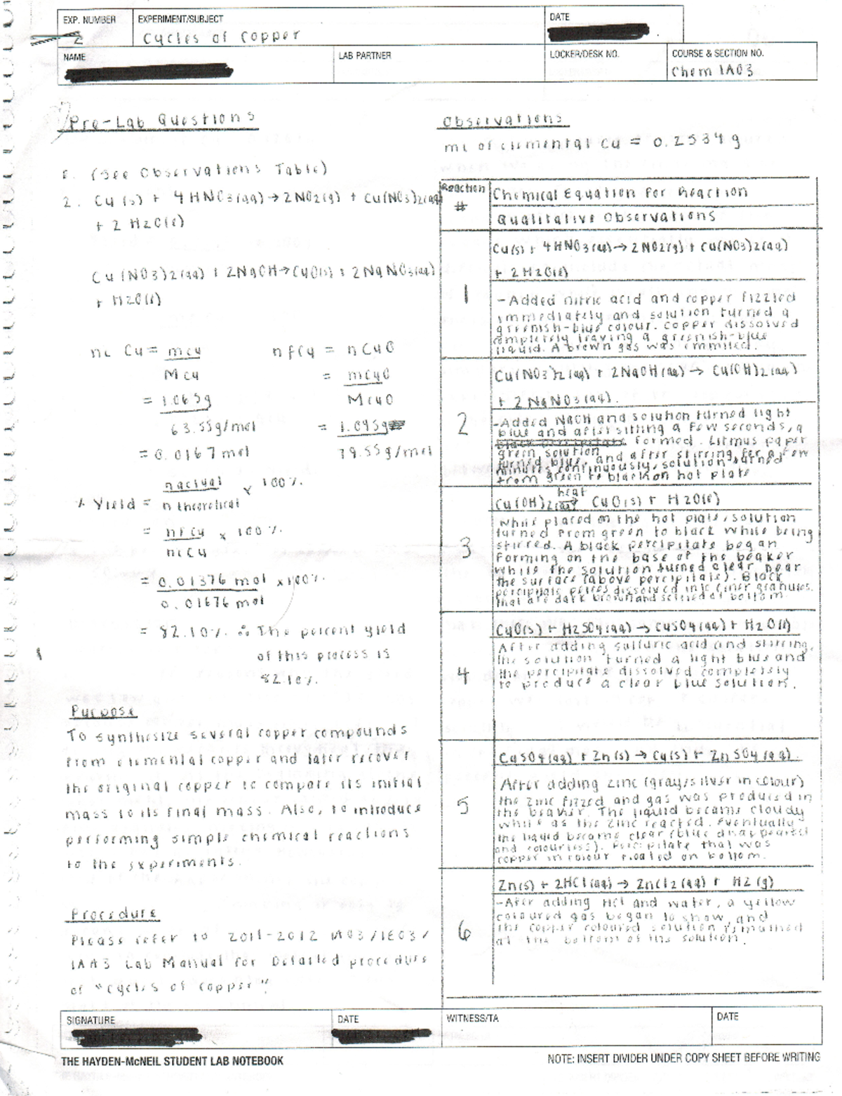 Chemistry 1A03 Cycles of Copper Lab - Chem 1A03 - Studocu