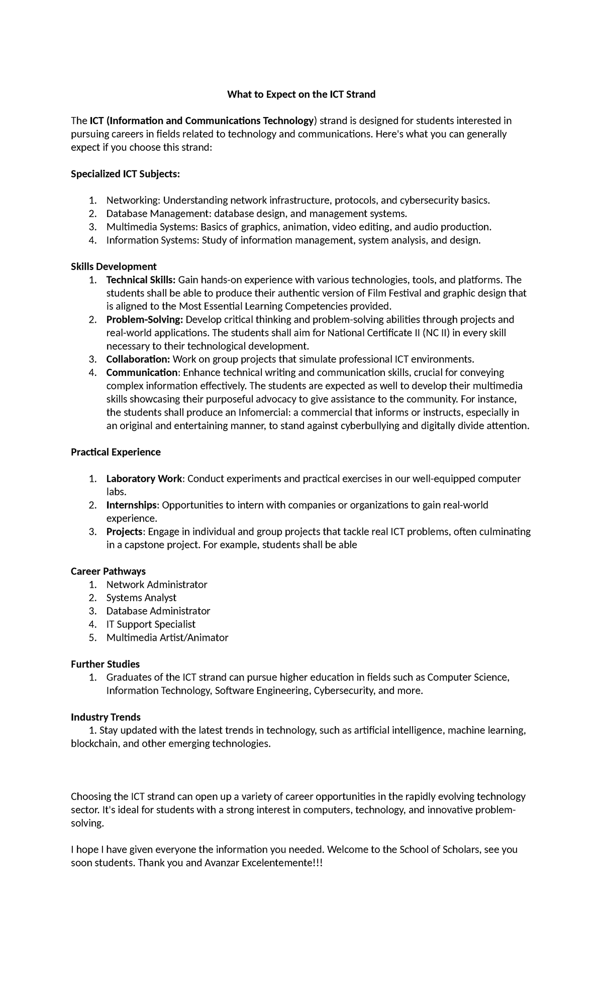 What to Expect on the ICT Strand - Joana - What to Expect on the ICT ...