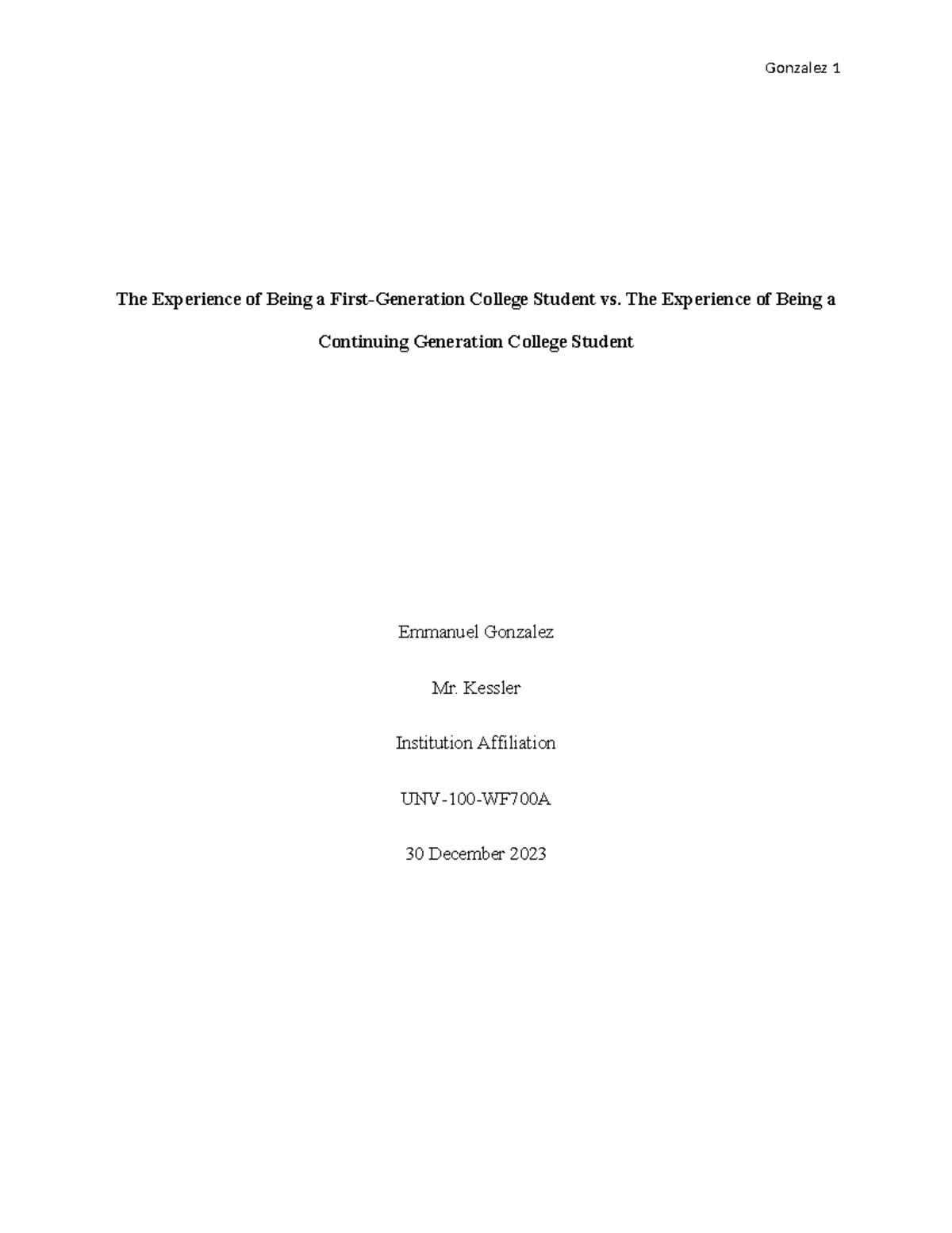 The Experience of Being a First-Generation College Student v - Copy ...