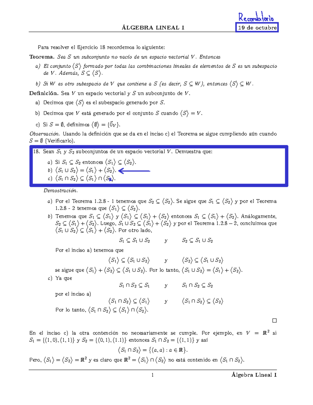 Ayudantía - 12 de noviembre ejercicios transformaciones - ÁLGEBRA LINEAL I 19 de octubre Para ...