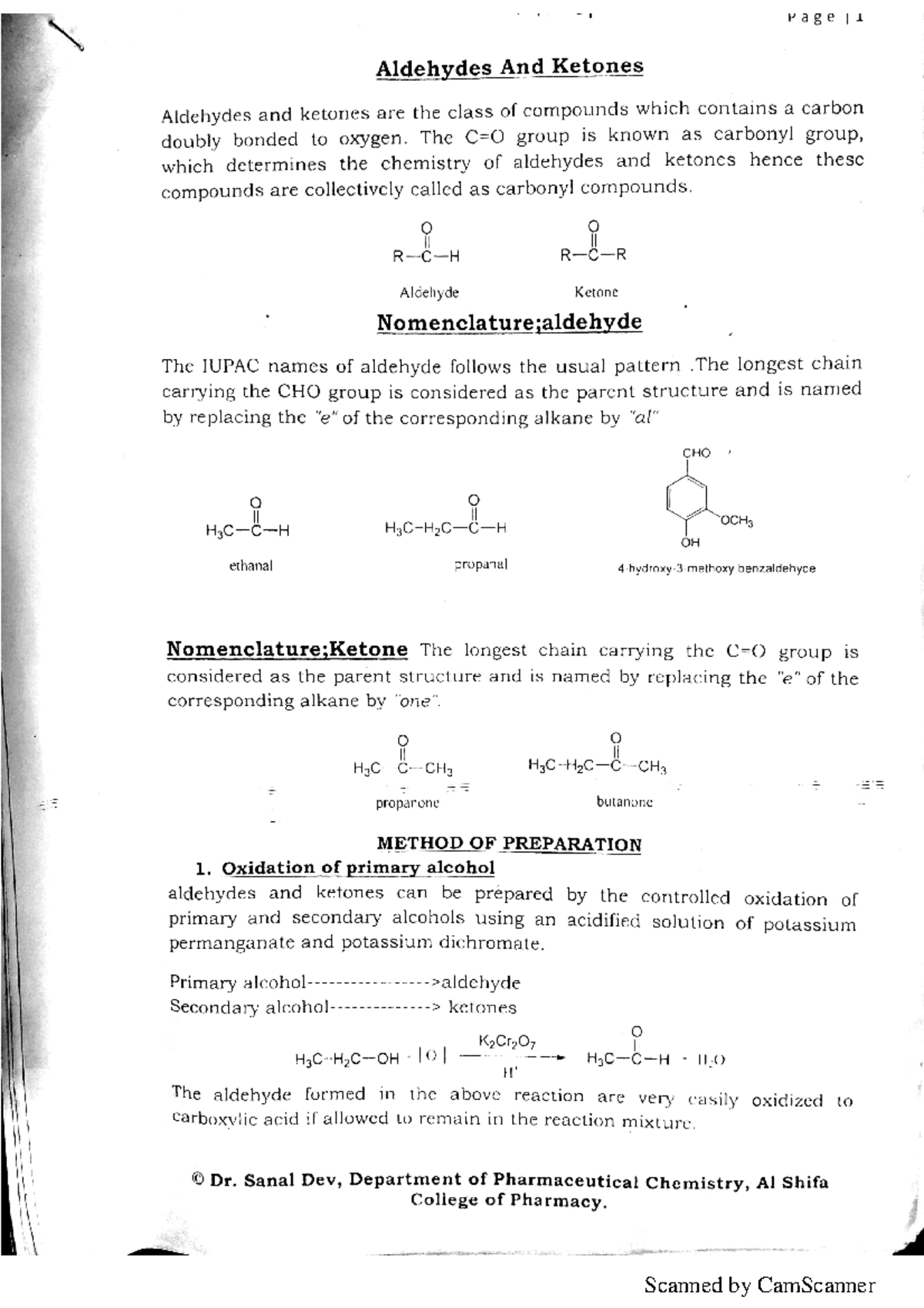 Aldehyde - Organic chemistry notes - Pharmacy - Studocu