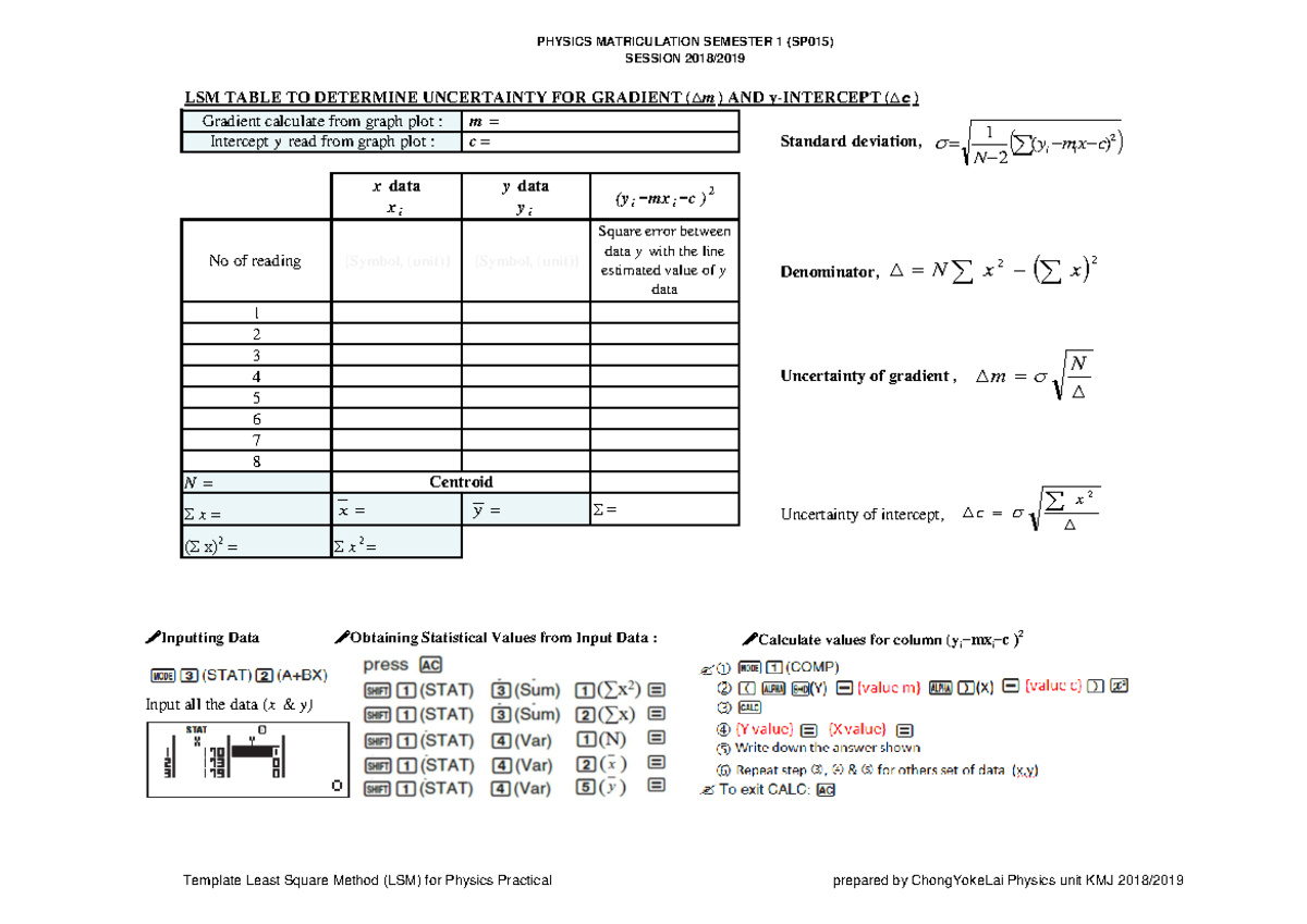 LSM TABLE TO DETERMINE UNCERTAINTY FOR GRADIENT ( ∆ m ) AND y-INTERCEPT ...