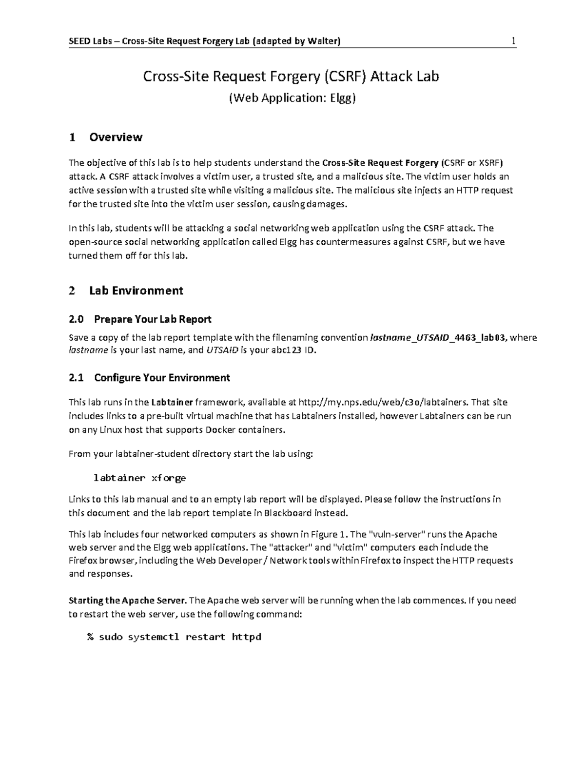 Lab 03 xforge conversion IS4463 - Cross-Site Request Forgery (CSRF) Attack Lab (Web Application ...