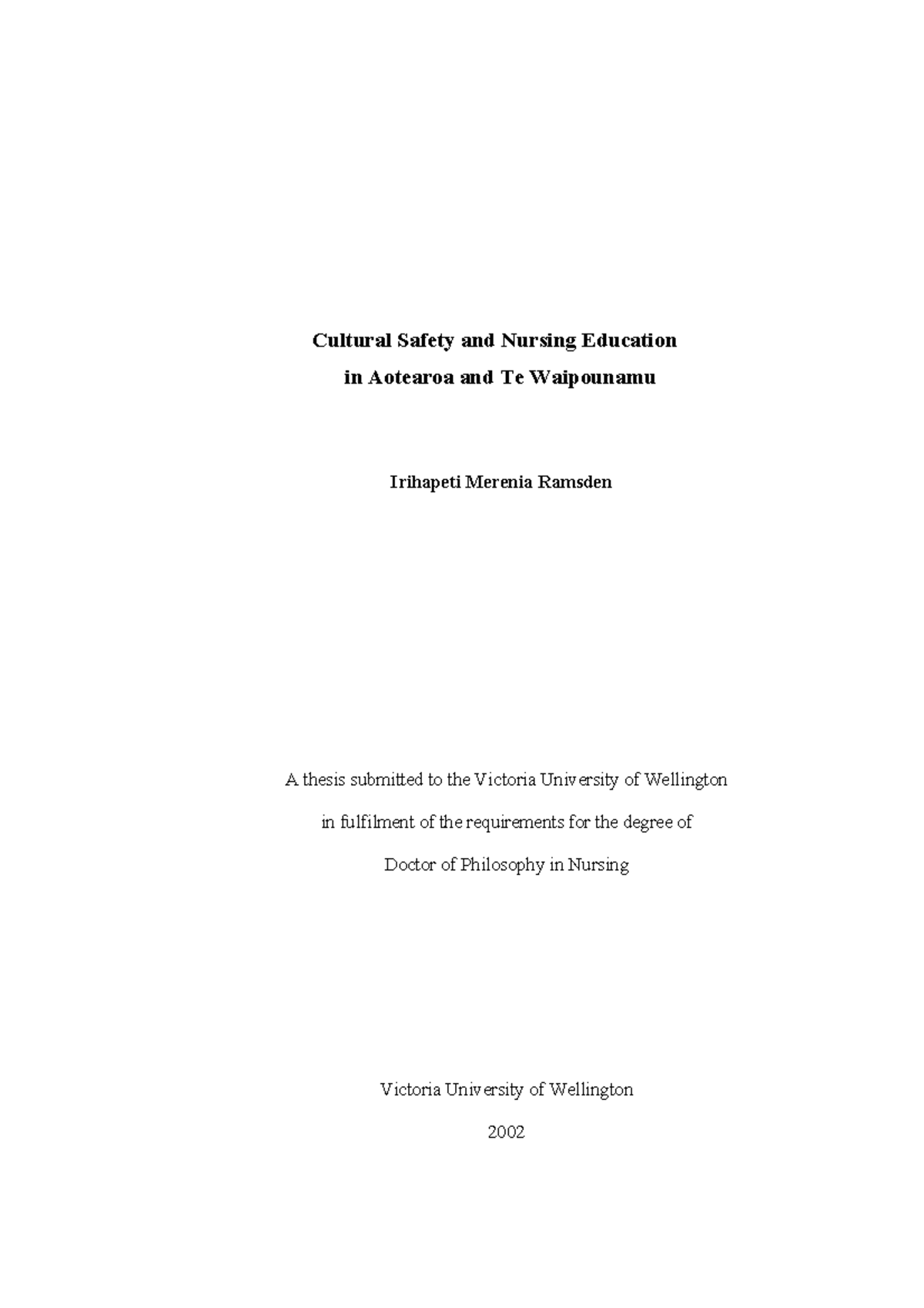 Ramsden-I-Cultural-Safety Full - Cultural Safety and Nursing Education ...