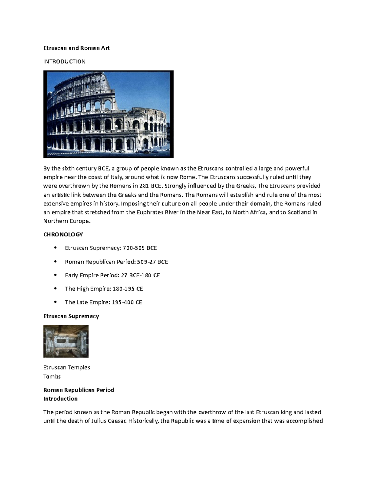 Art appreciation 3 - Etruscan and Roman Art INTRODUCTION By the sixth ...