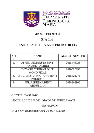 Individual Assignment STA108 - Statistics & Probability - Studocu