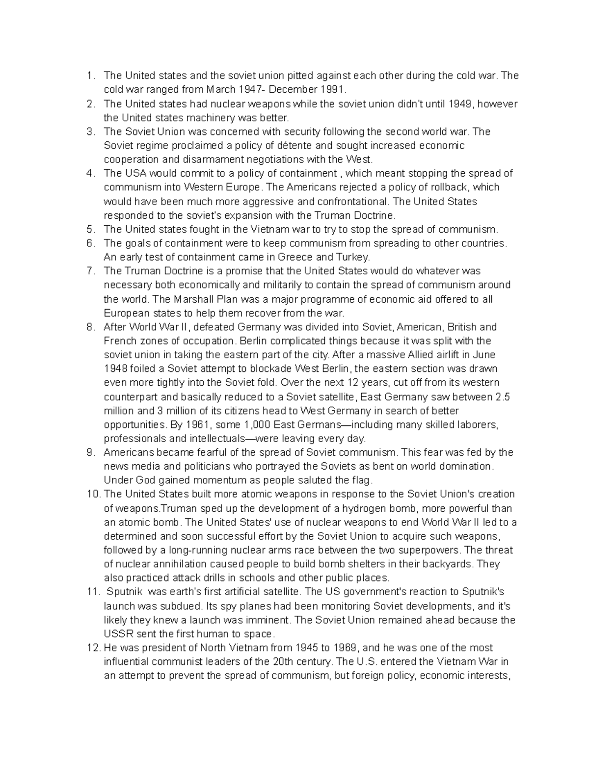 The Cold War group assignment - The United states and the soviet union ...