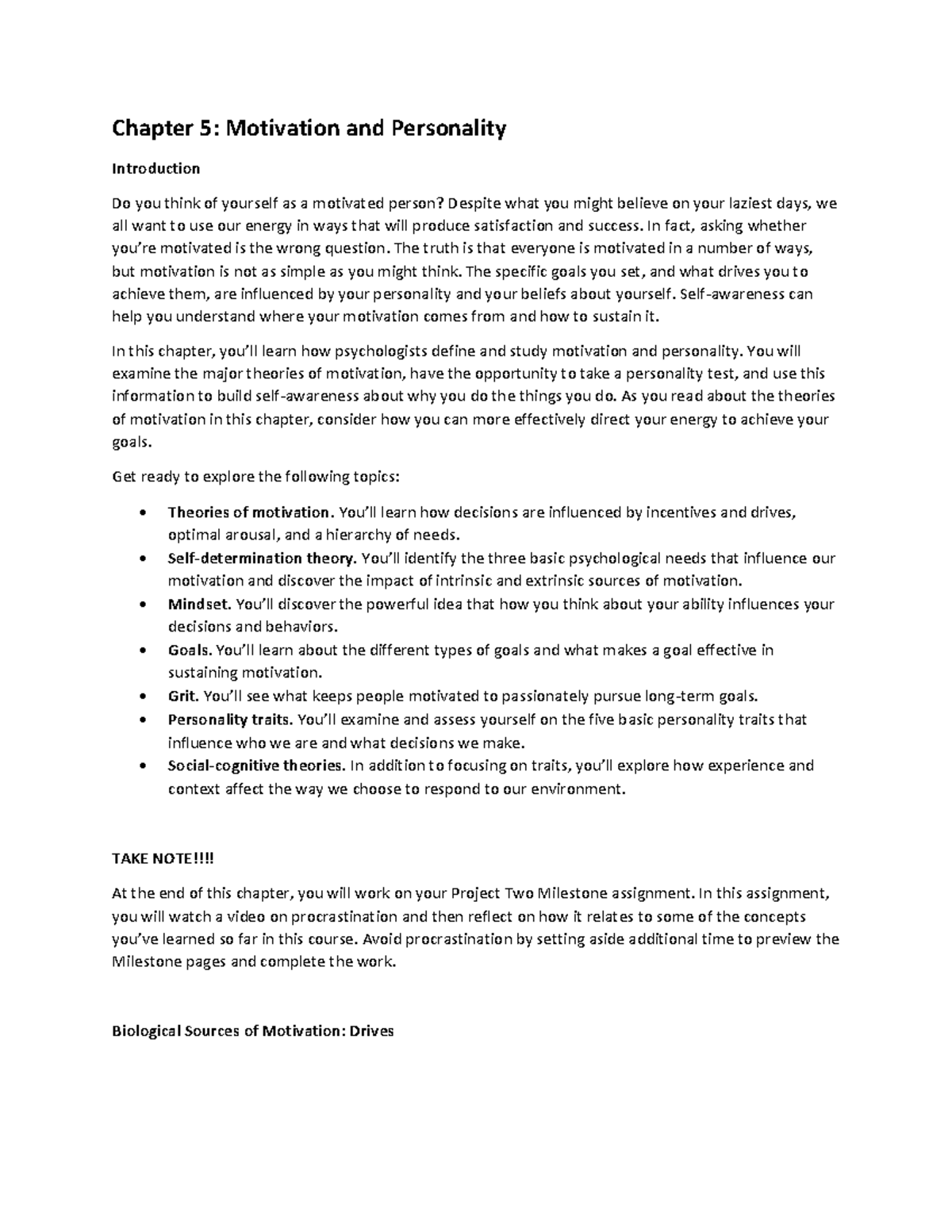 Chapter 5 - Chapter 5: Motivation and Personality Introduction Do you ...