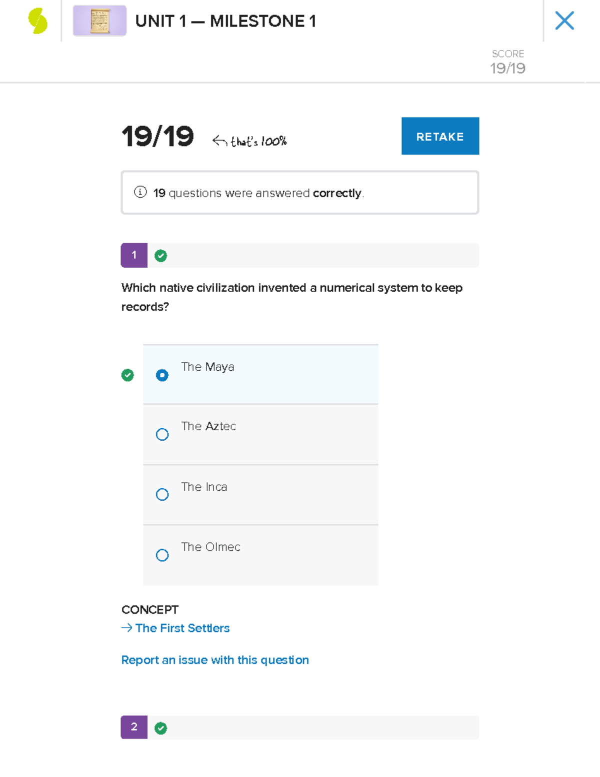Sophia US History I Milestone 1 results - 1 CONCEPT → The First ...