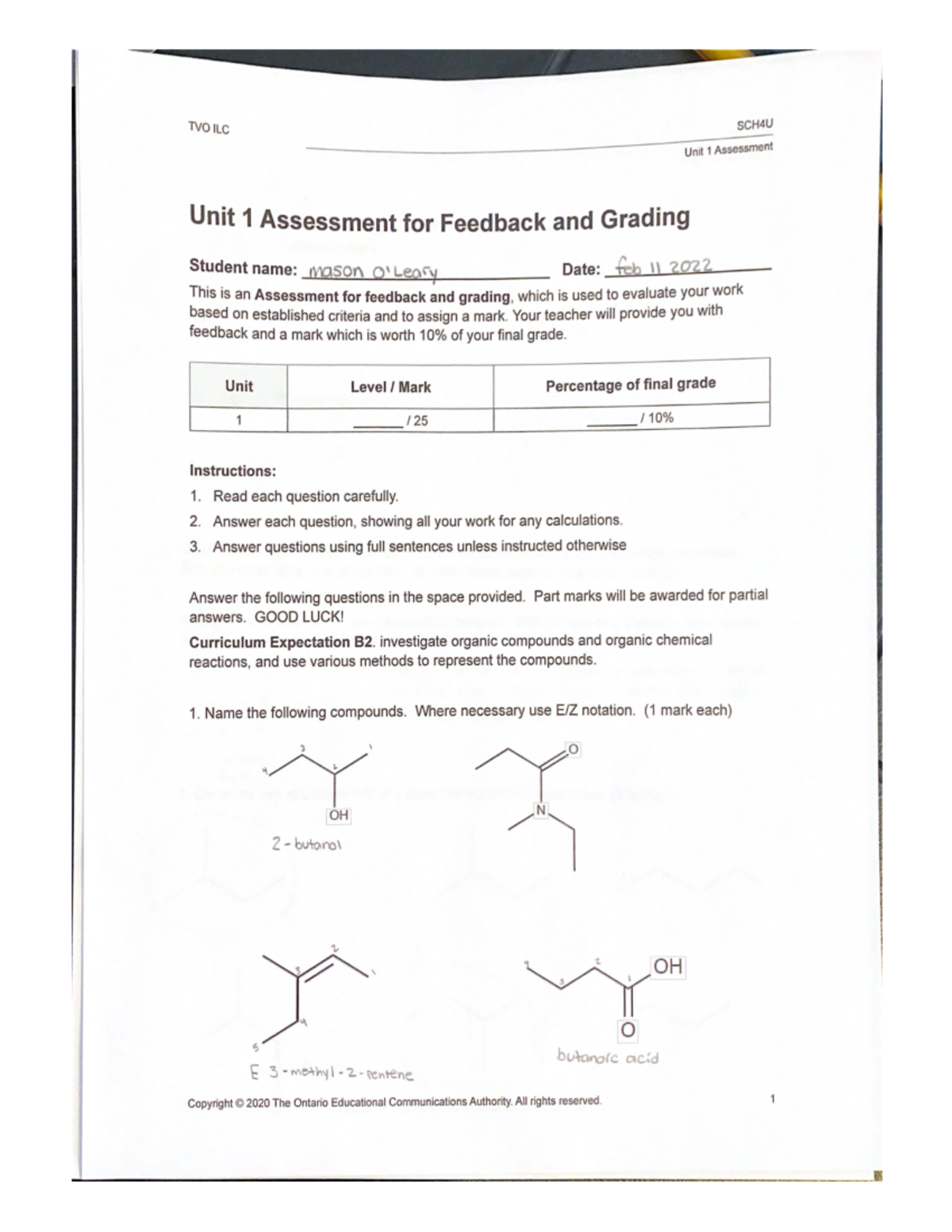 Chem 4u ass 1 grading - CHEM 1040 - U of G - Studocu