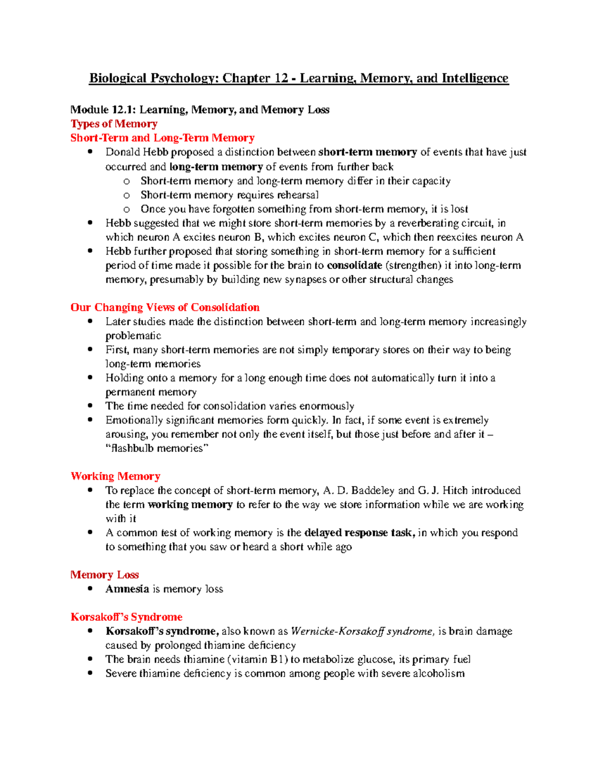 PSY324 chapter 12 - Biological Psychology: Chapter 12 - Learning, Memory, and Intelligence ...