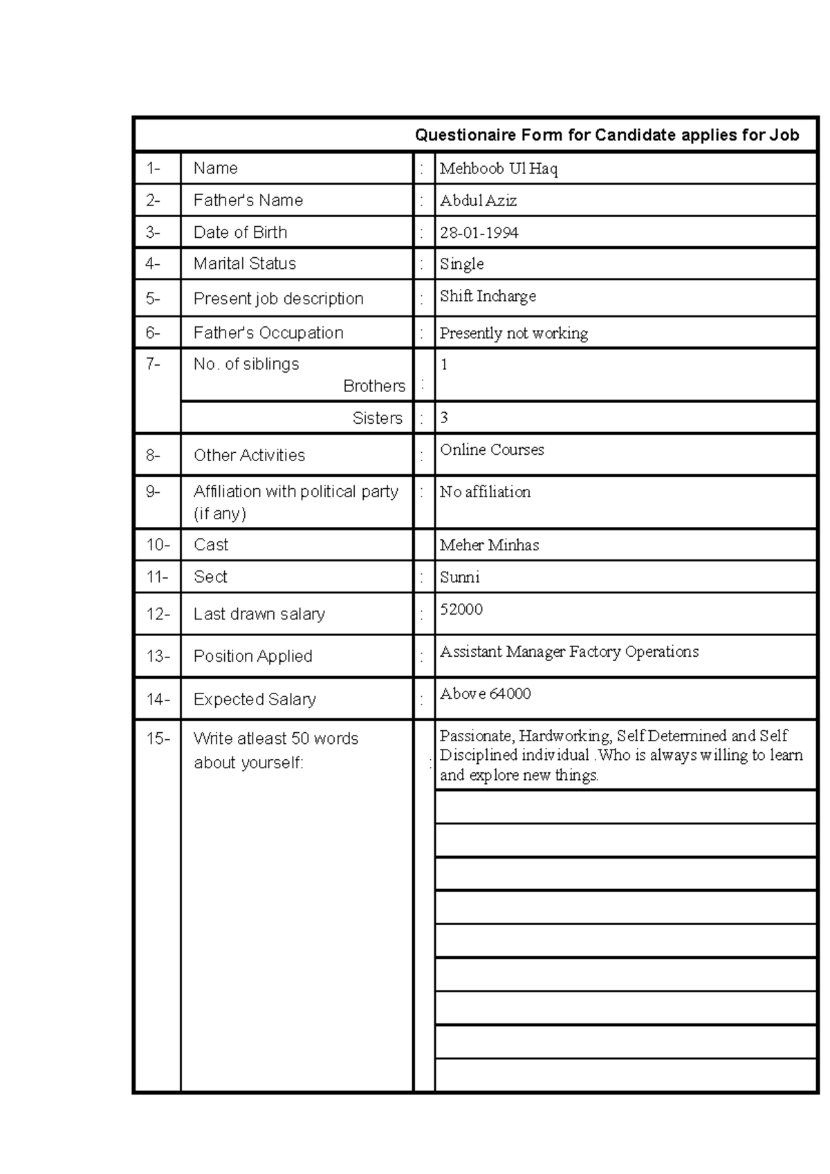 Interview%20 Questions%20 Format%205 - Questionaire Form for Candidate ...