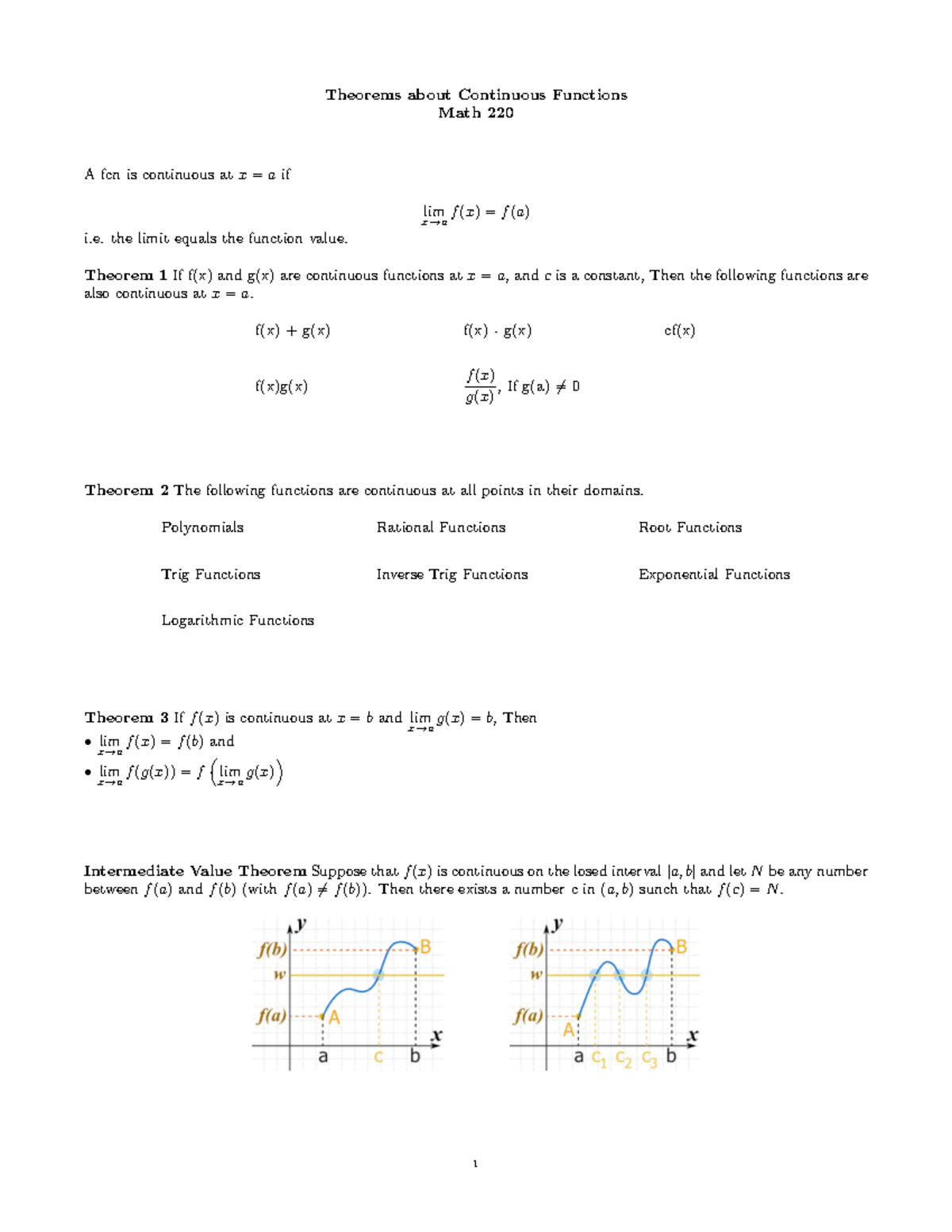Cont Fcn Thms Theorems About Continuous Functions Theorems About Continuous Functions Math