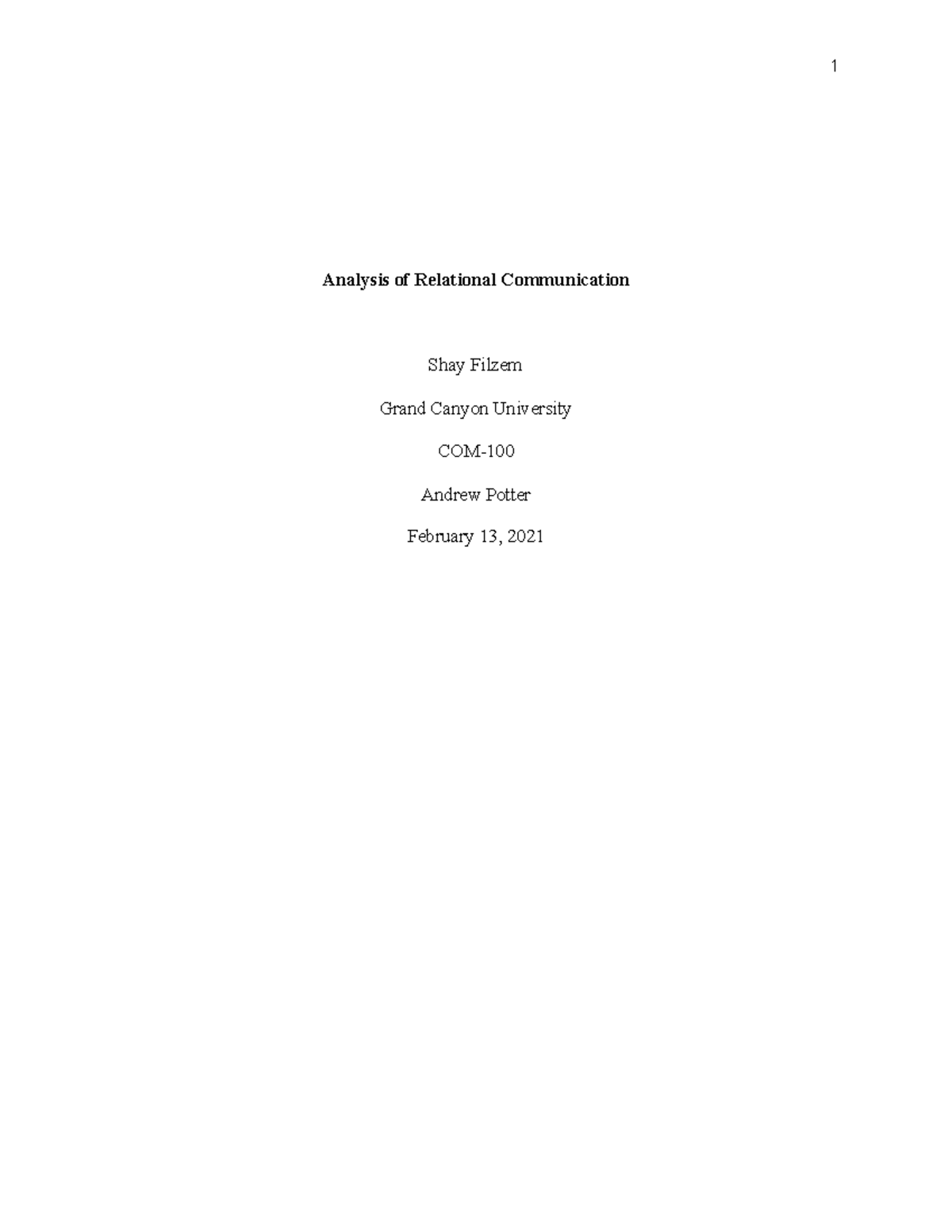 COM100 This Assignment Was To Help With My Com Class And Improve