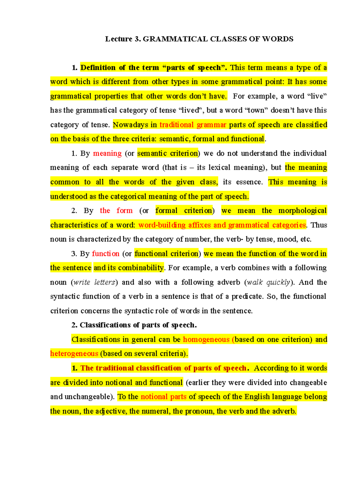 Lektsia 3 2 - Lectures - Lecture 3. GRAMMATICAL CLASSES OF WORDS Definition of the term “parts ...