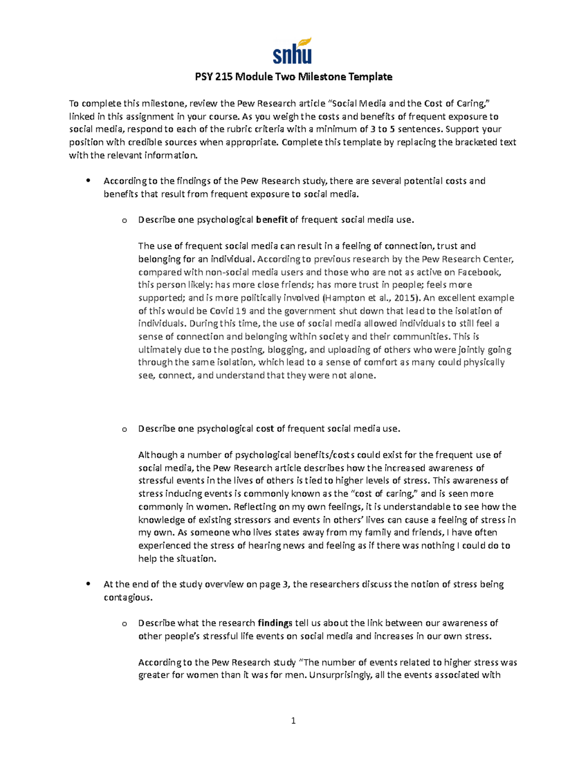 Module 2 PSY 215 - PSY 215 Module Two Milestone Template To complete ...