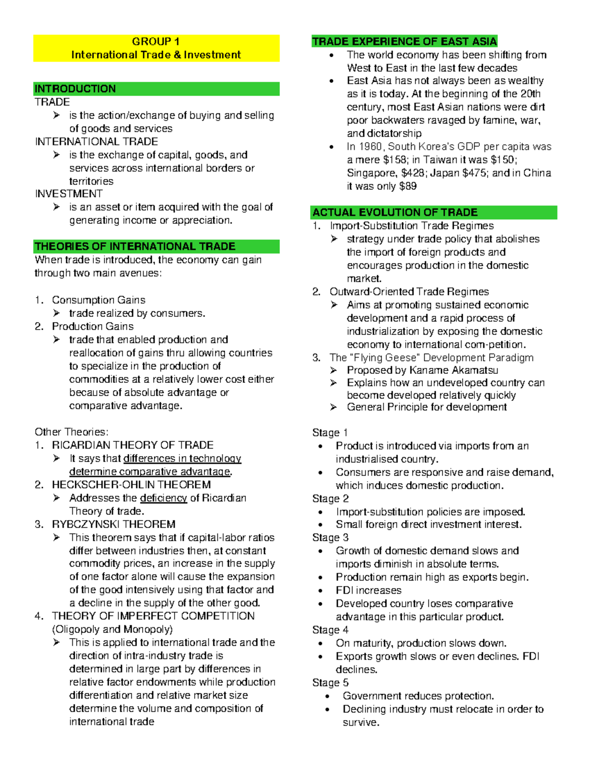ECON DEV Review - GROUP 1 International Trade & Investment INTRODUCTION ...