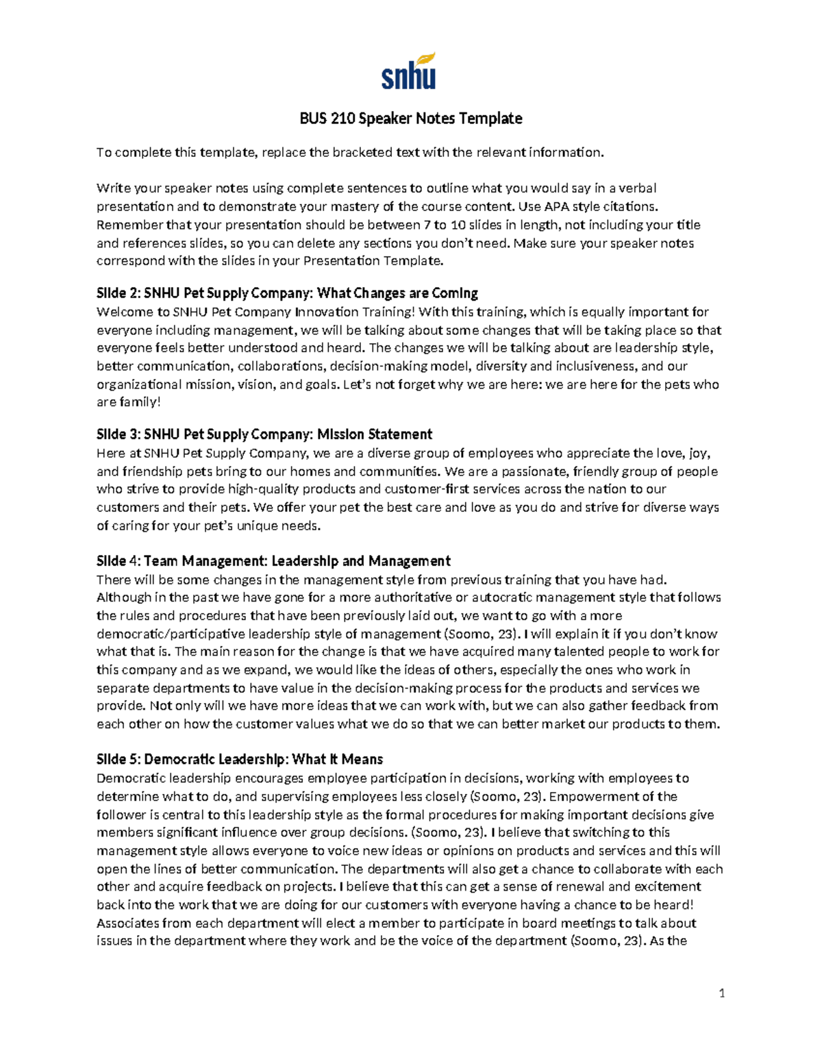 BUS 210 Speaker Notes Module 7 Project - BUS 210 Speaker Notes Template ...