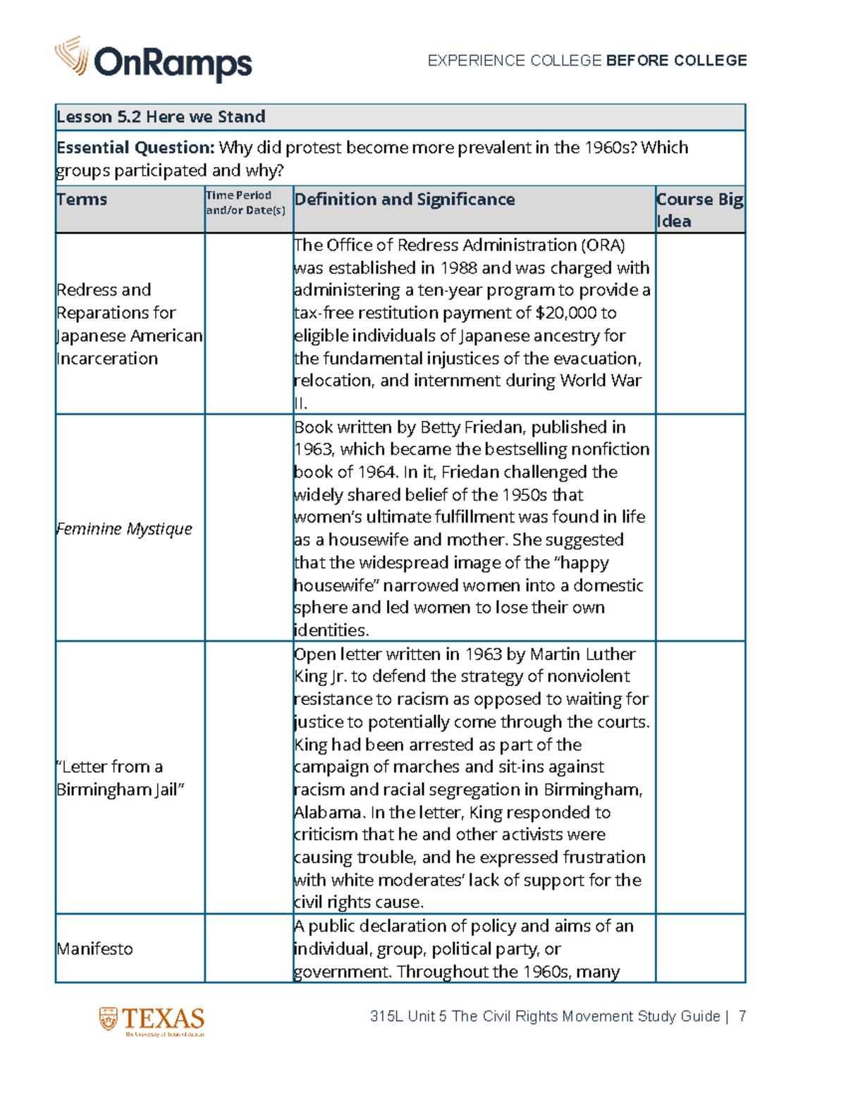 U5 Terms US history - Lesson 5 Here we Stand Essential Question: Why ...