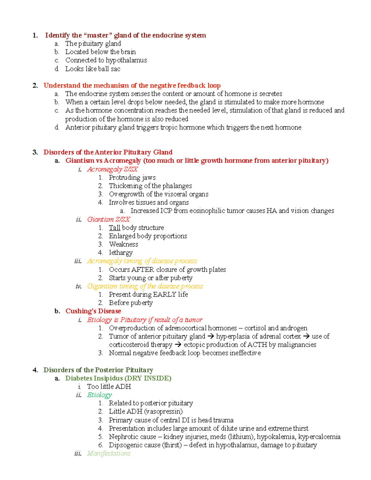 Endocrine Disorders Study Guide - Identify the “master” gland of the ...