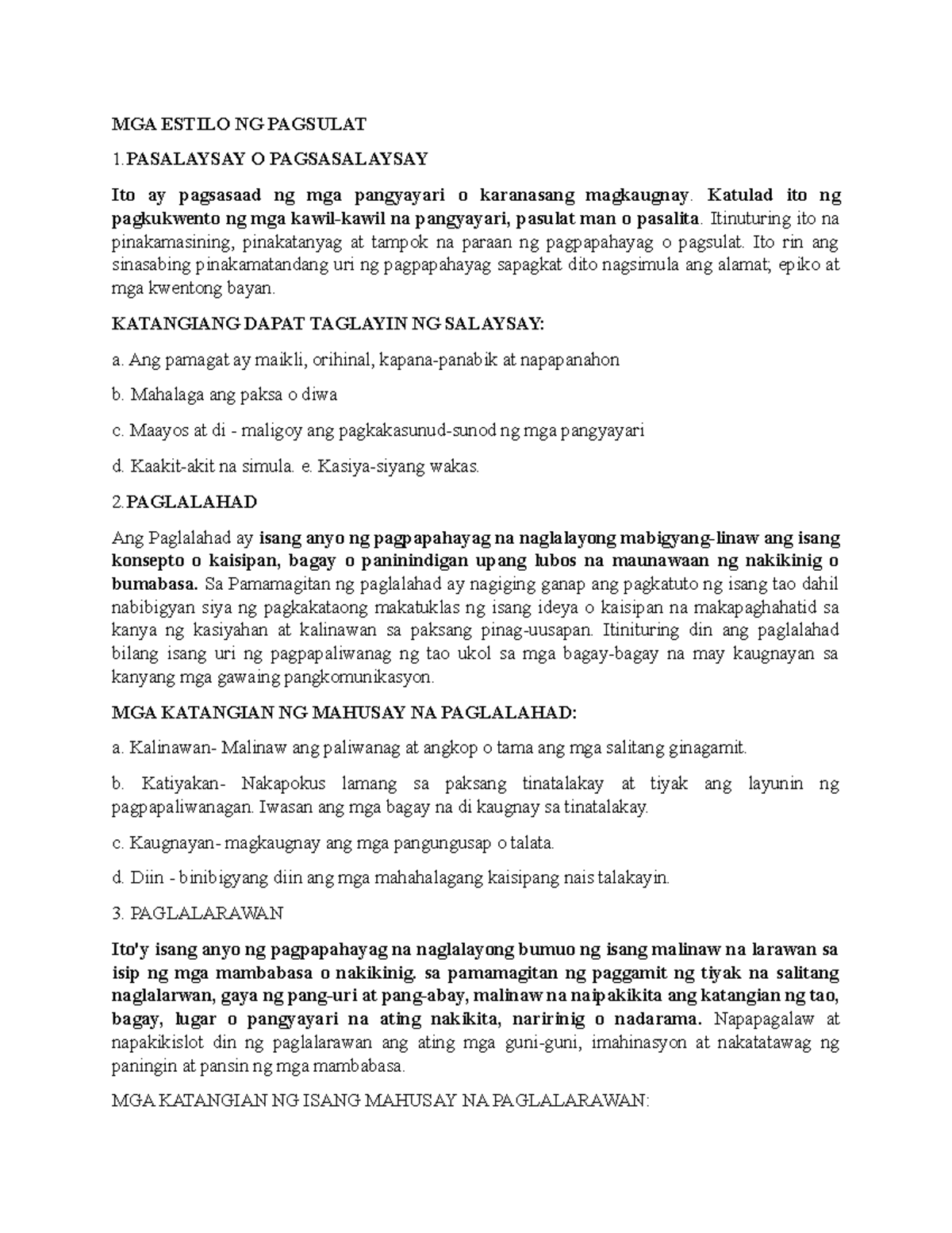 MGA Estilo NG Pagsulat - MGA ESTILO NG PAGSULAT 1 O PAGSASALAYSAY Ito ...
