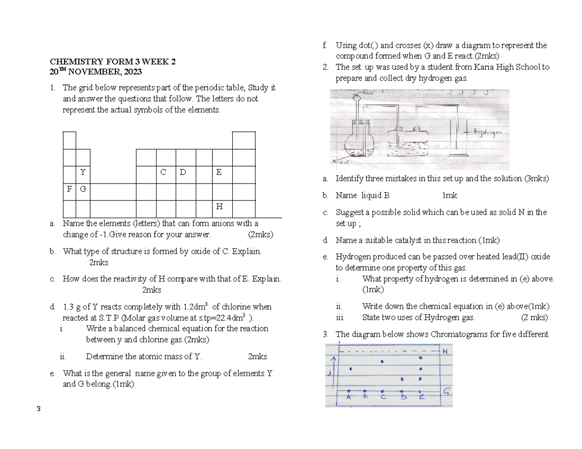 Chemistry FORM 3 P2 - VVVV - CHEMISTRY FORM 3 WEEK 2 20 TH NOVEMBER ...