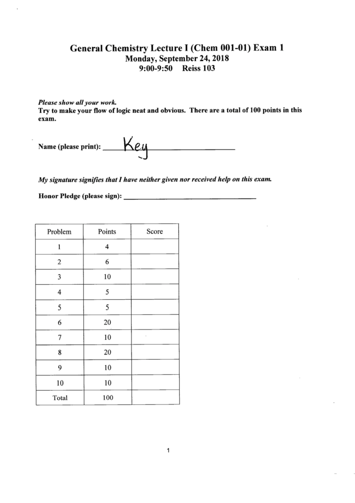 2018 Exam 1 001 KEY - previous exam - CHEM 116 - Studocu