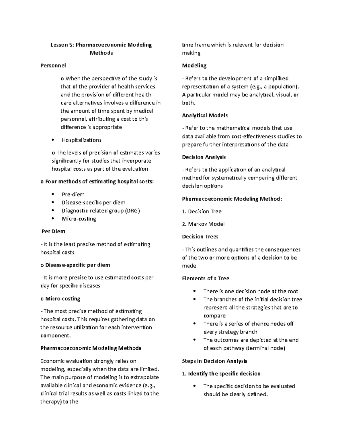 Lesson 5 - Pharmacoeconomic Modeling Methods - Lesson 5 ...