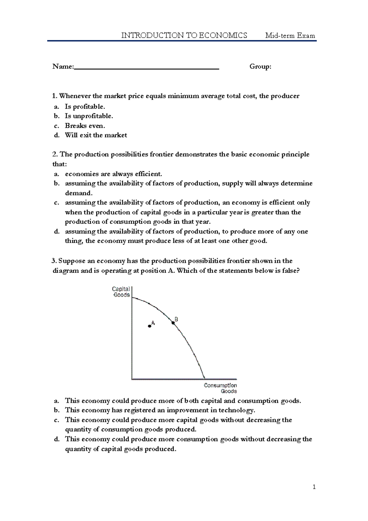 Midterm Multiple choice Questions 2019 - Microeconomics - Studocu